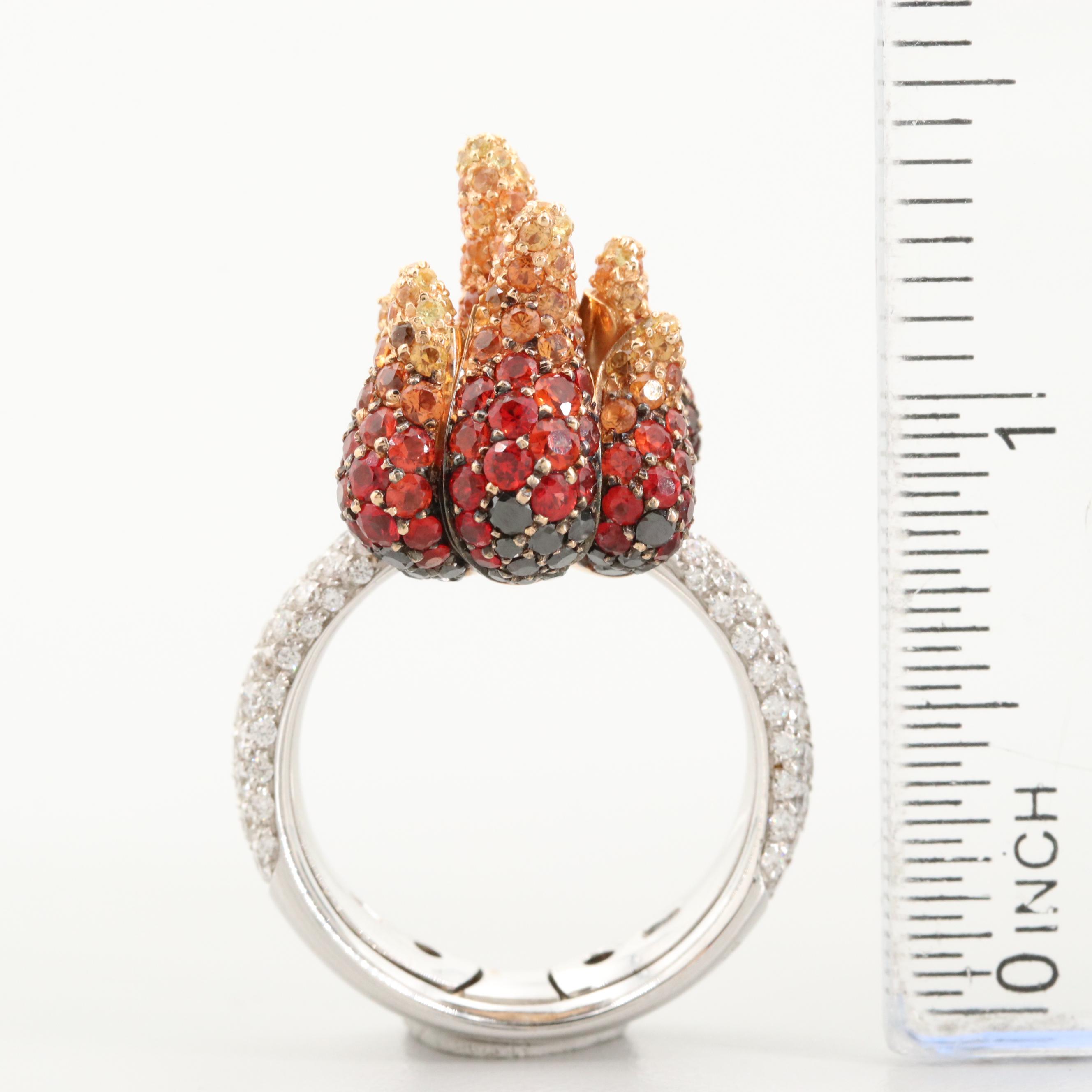 Palmiero 18K White Gold 1.94 CTW Diamond and Sapphire Pavé Flame Design ...