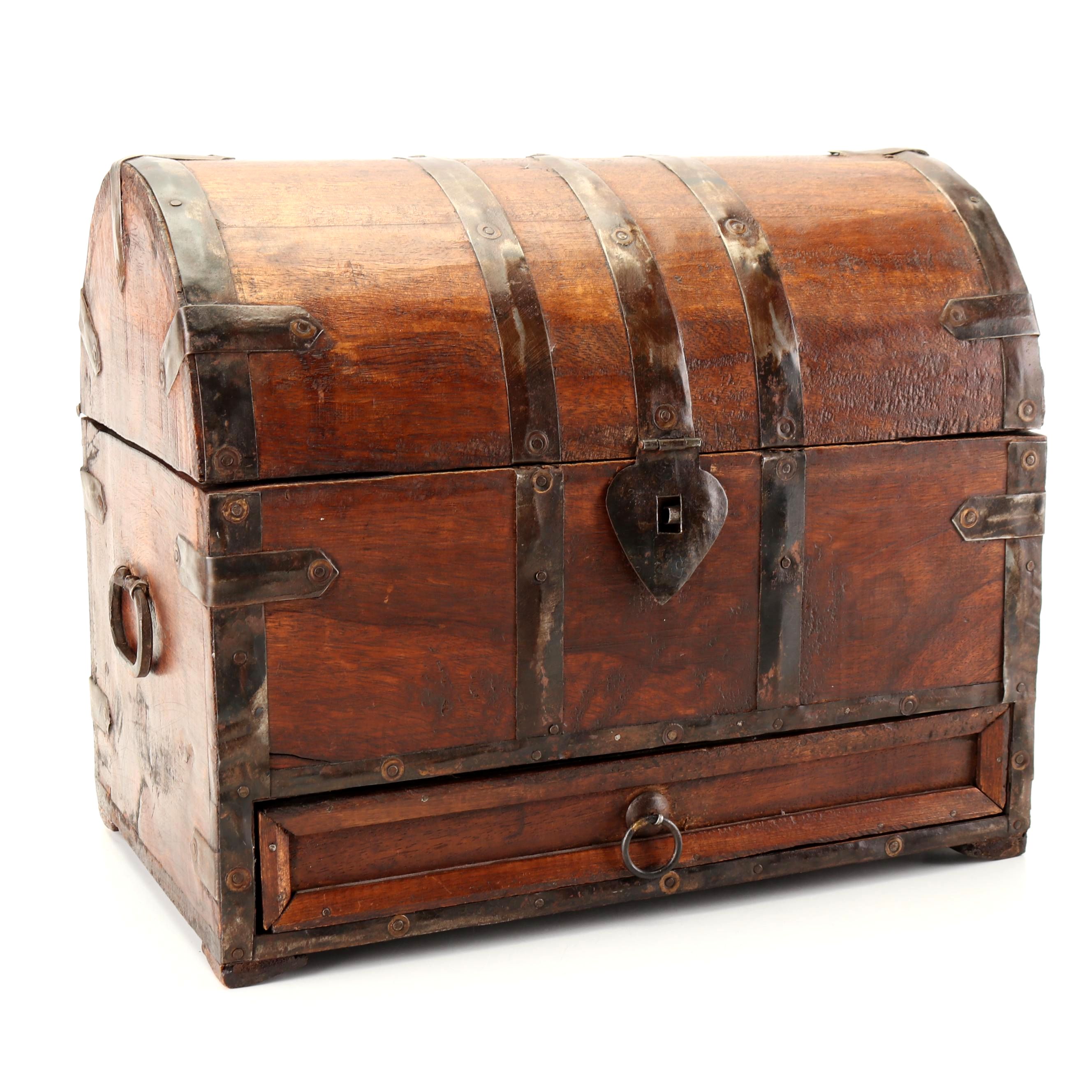 Indian Wooden Tabletop Chest with Drawer | EBTH