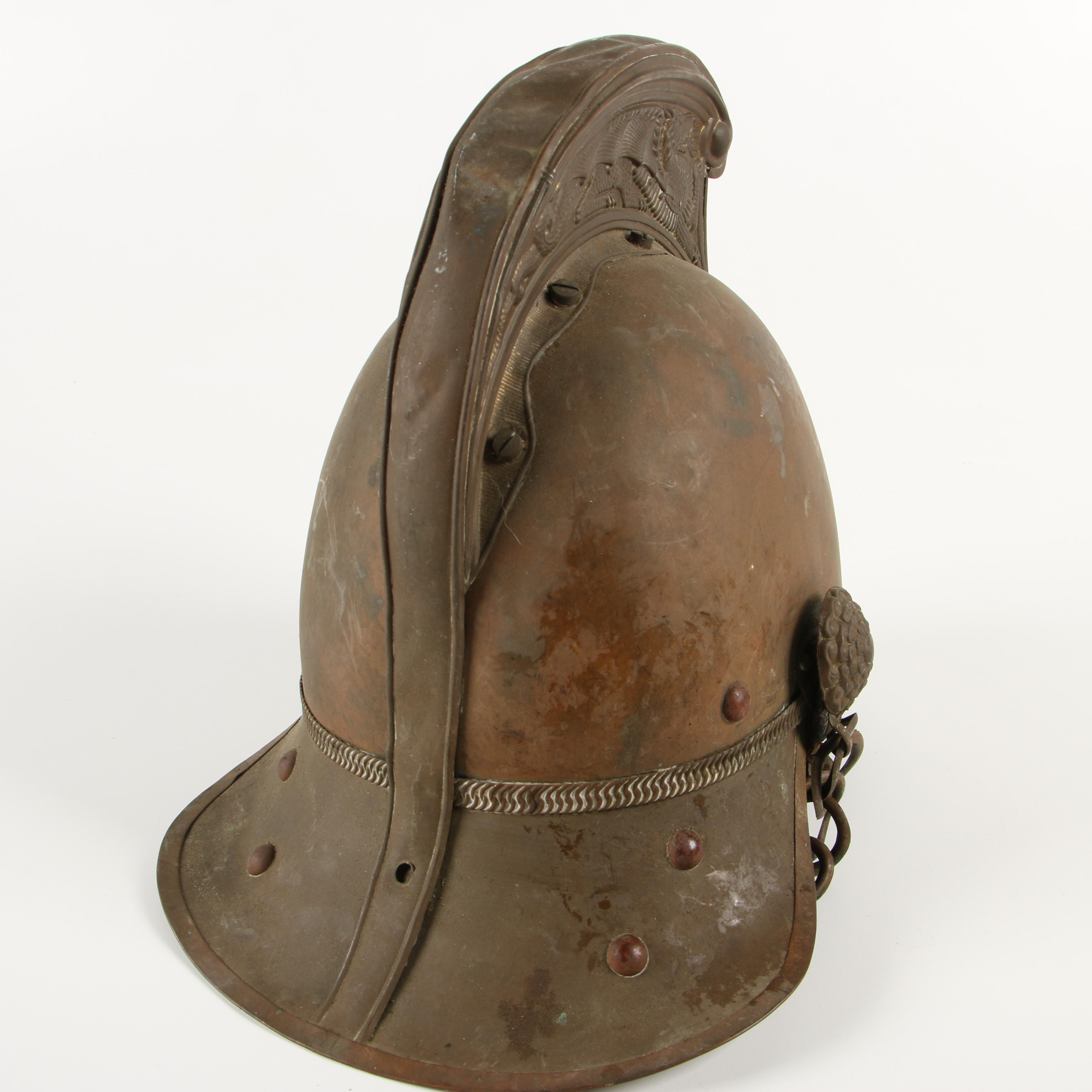 London Firefighter's Brass Helmet with Crest and Dragon Motif, Antique ...