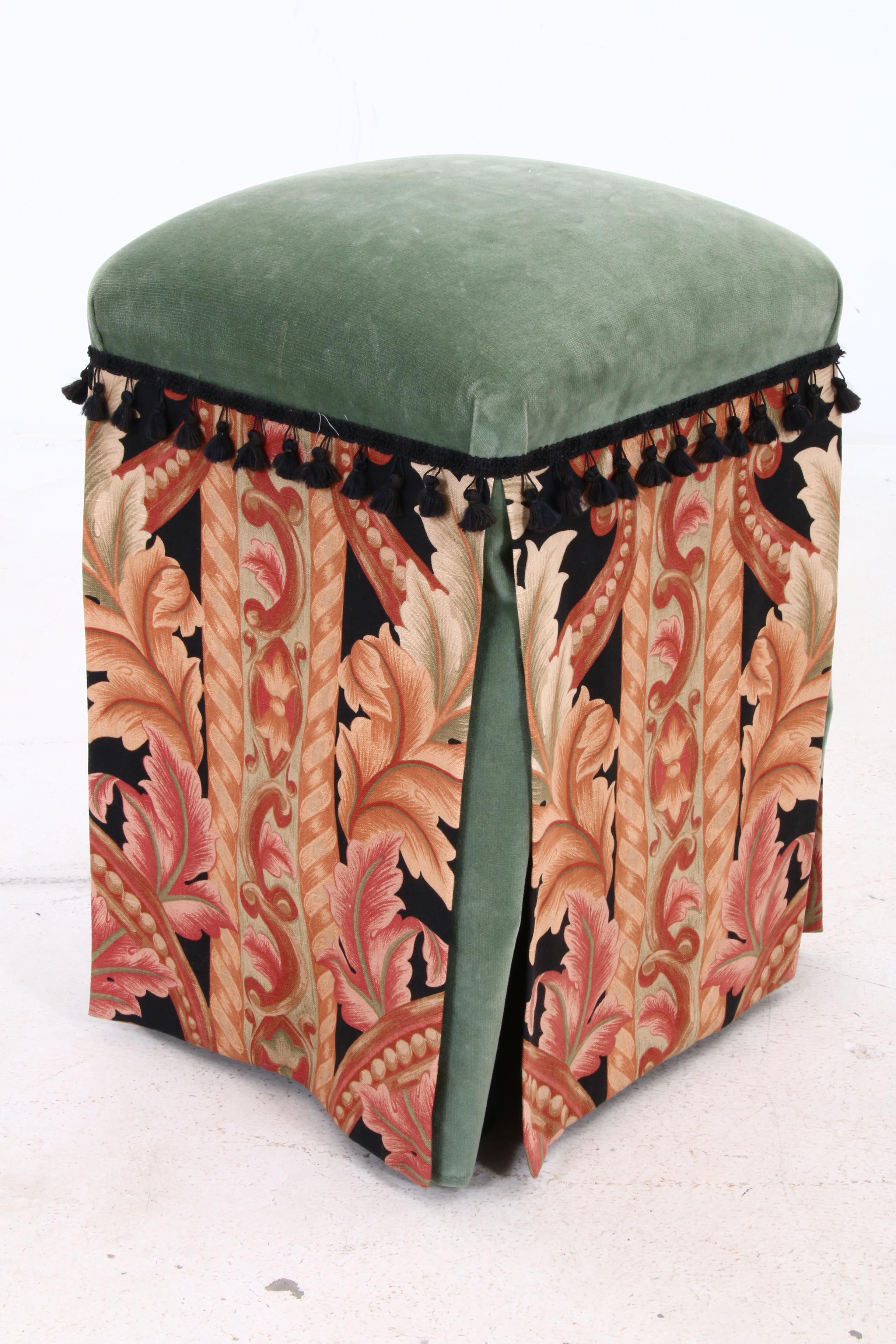 Skirted, Upholstered Wooden Counter Height Stools, Pair | EBTH