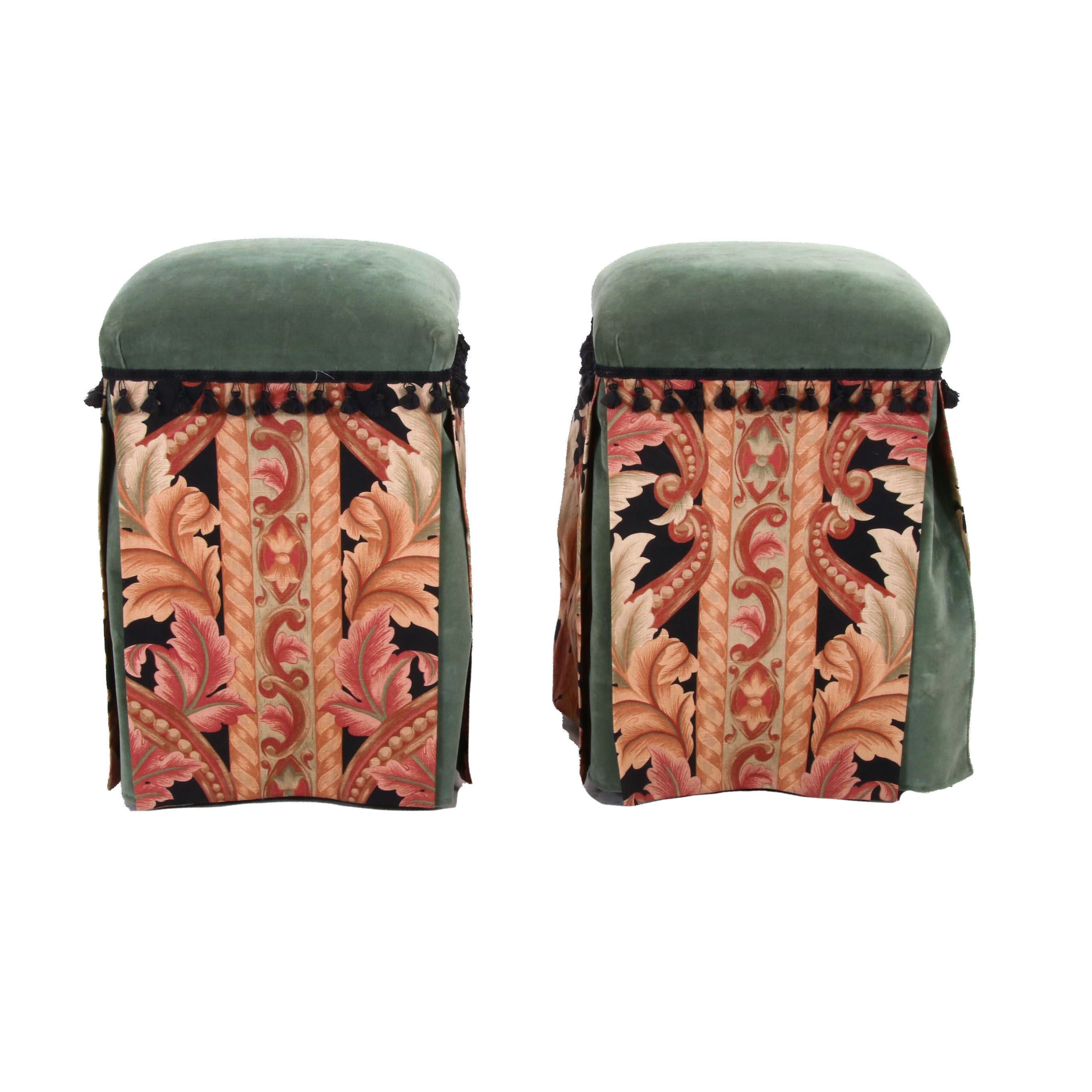Skirted, Upholstered Wooden Counter Height Stools, Pair | EBTH