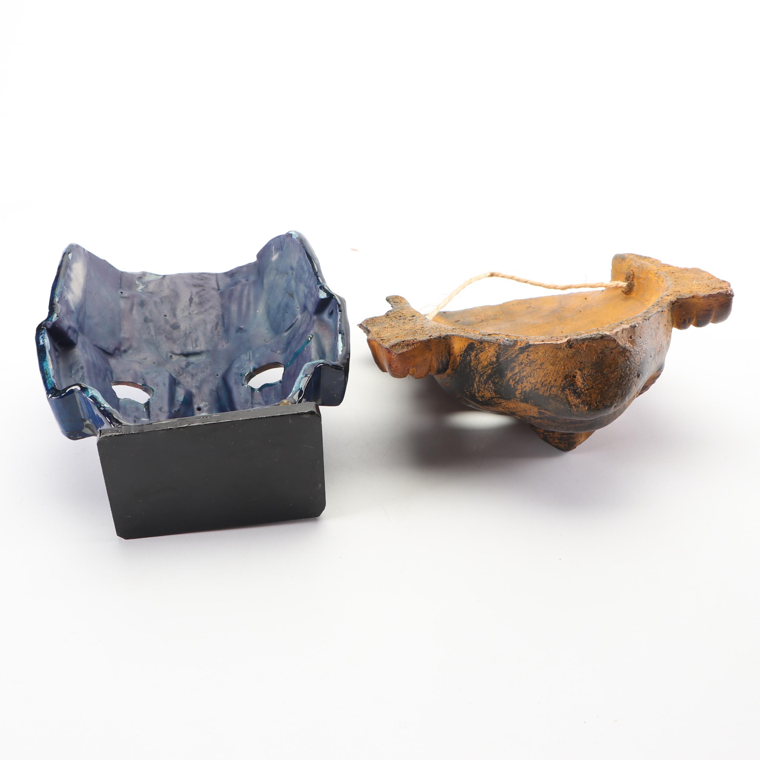 Mother-of-Pearl and Faux Stone Inlaid Mask and Stoneware Hanging ...