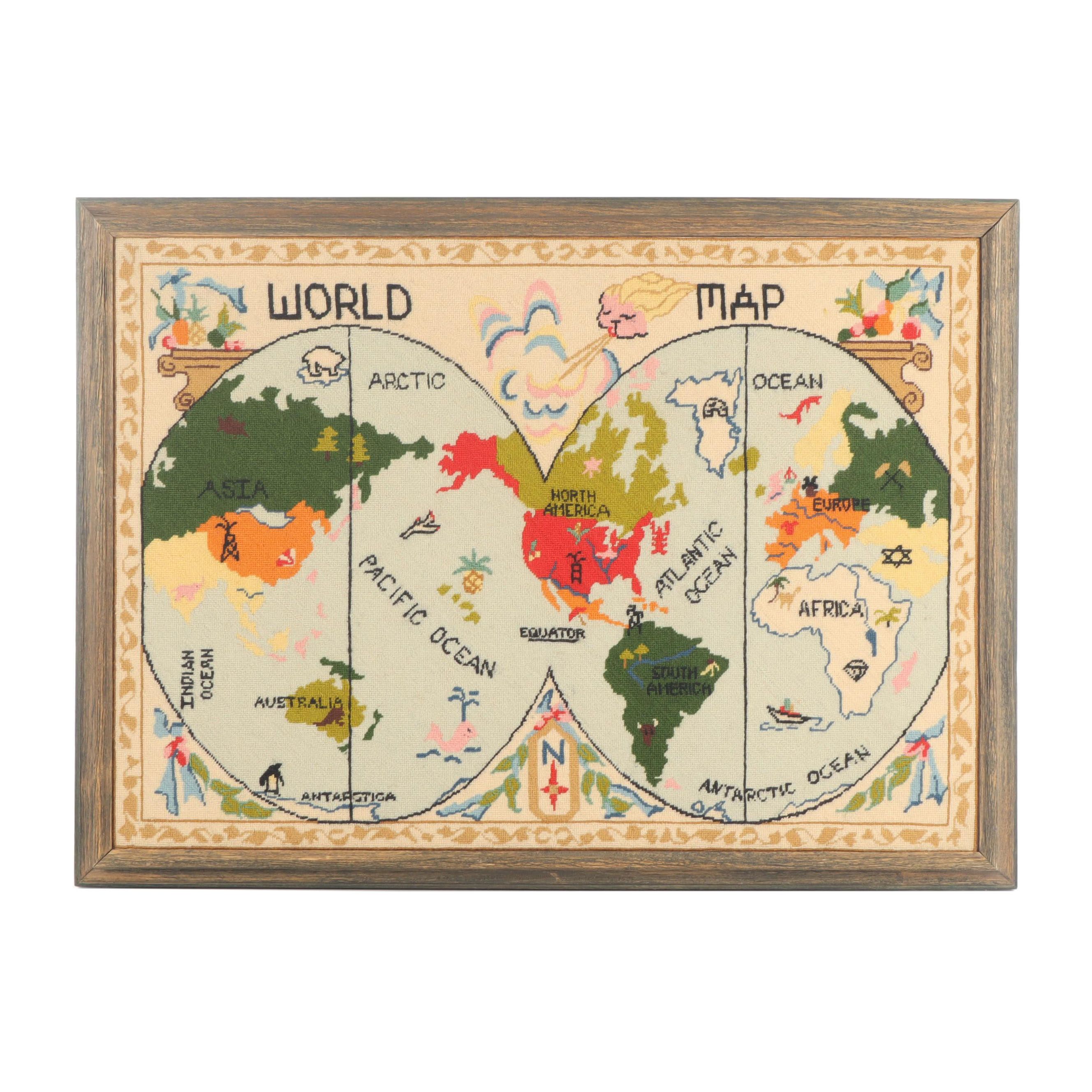 Needlepoint Map of the World | Everything But The House