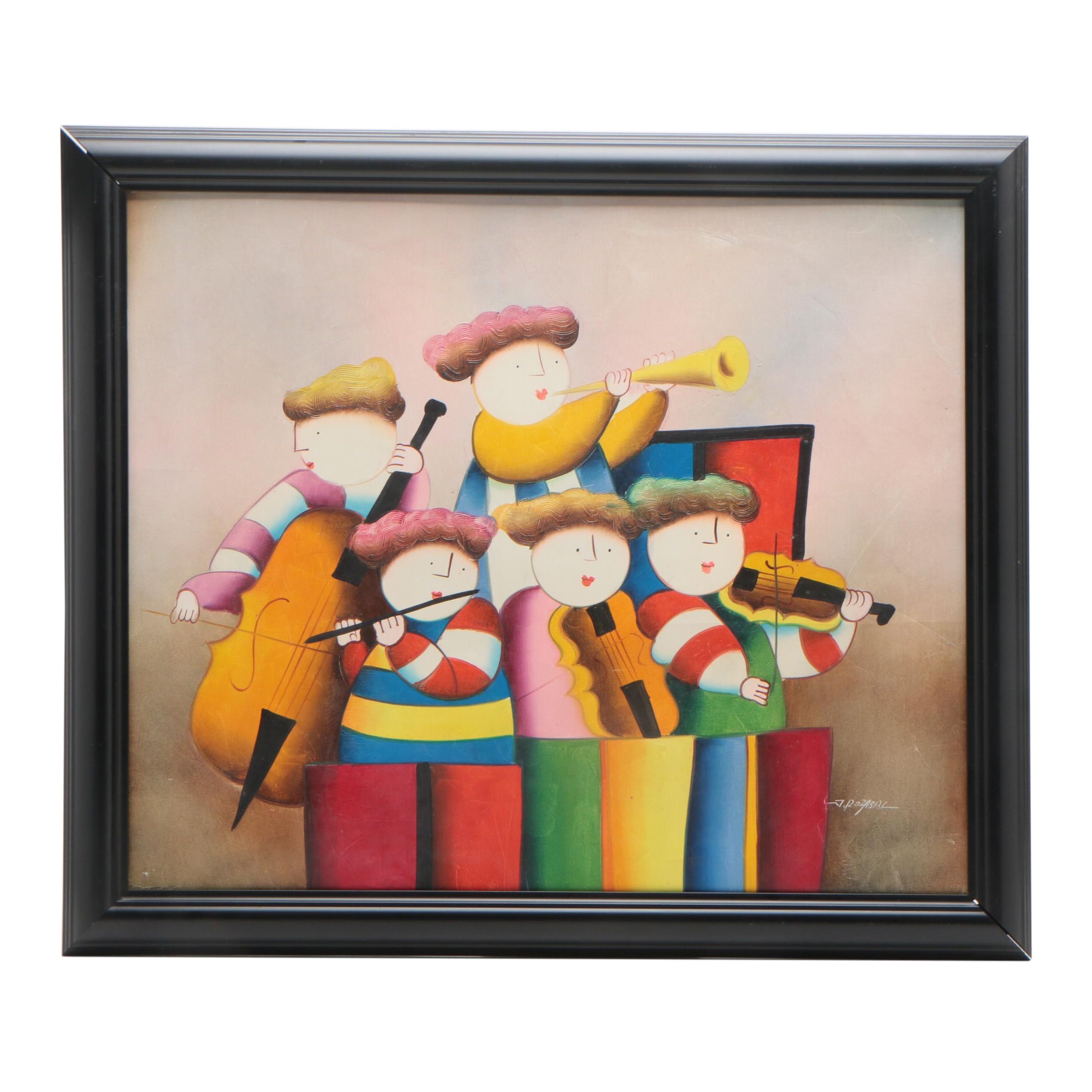 Joyce Robal Oil Painting of Musicians | EBTH
