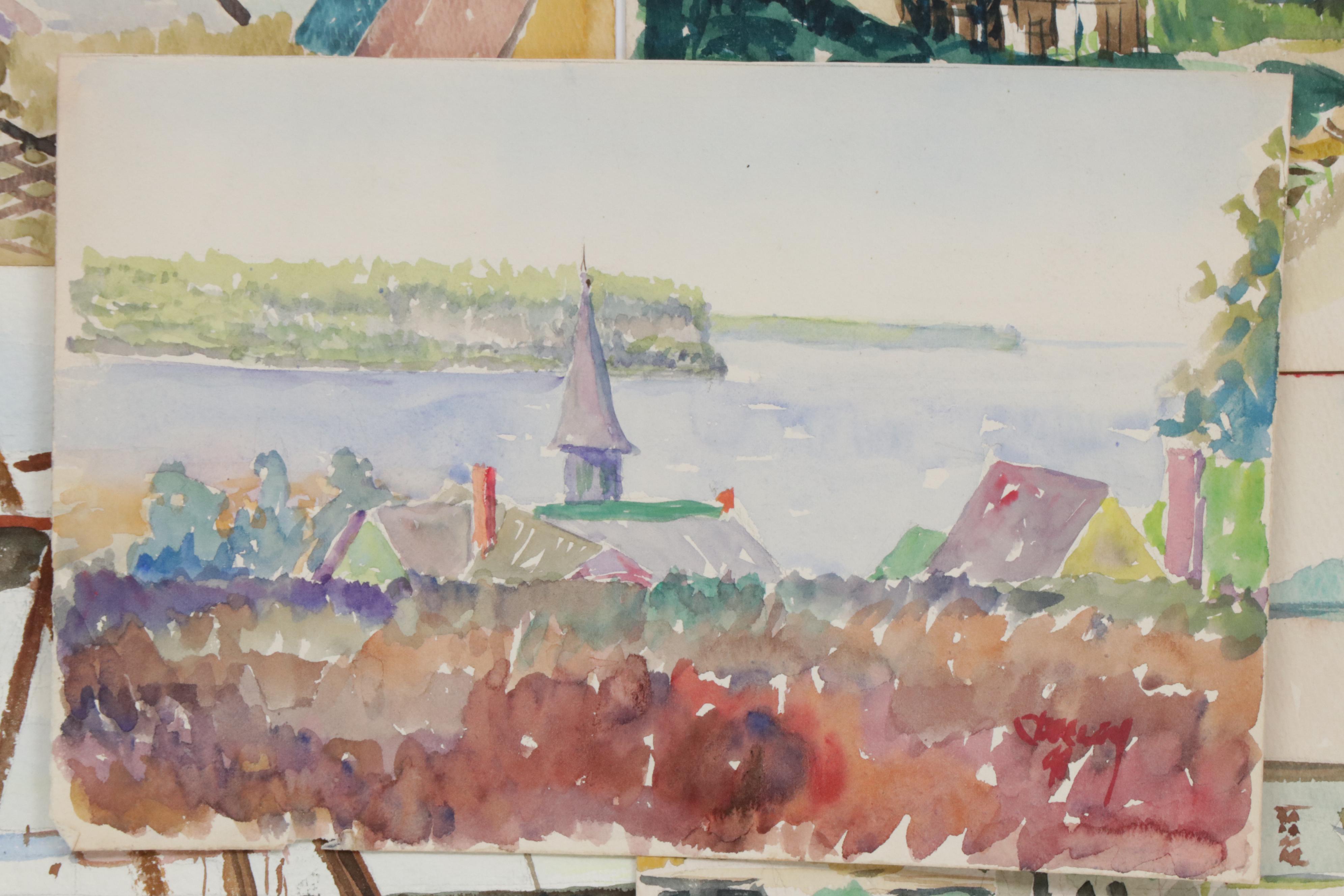 Charles Frederick Wiley Coastal Village Scene Watercolor Paintings | EBTH