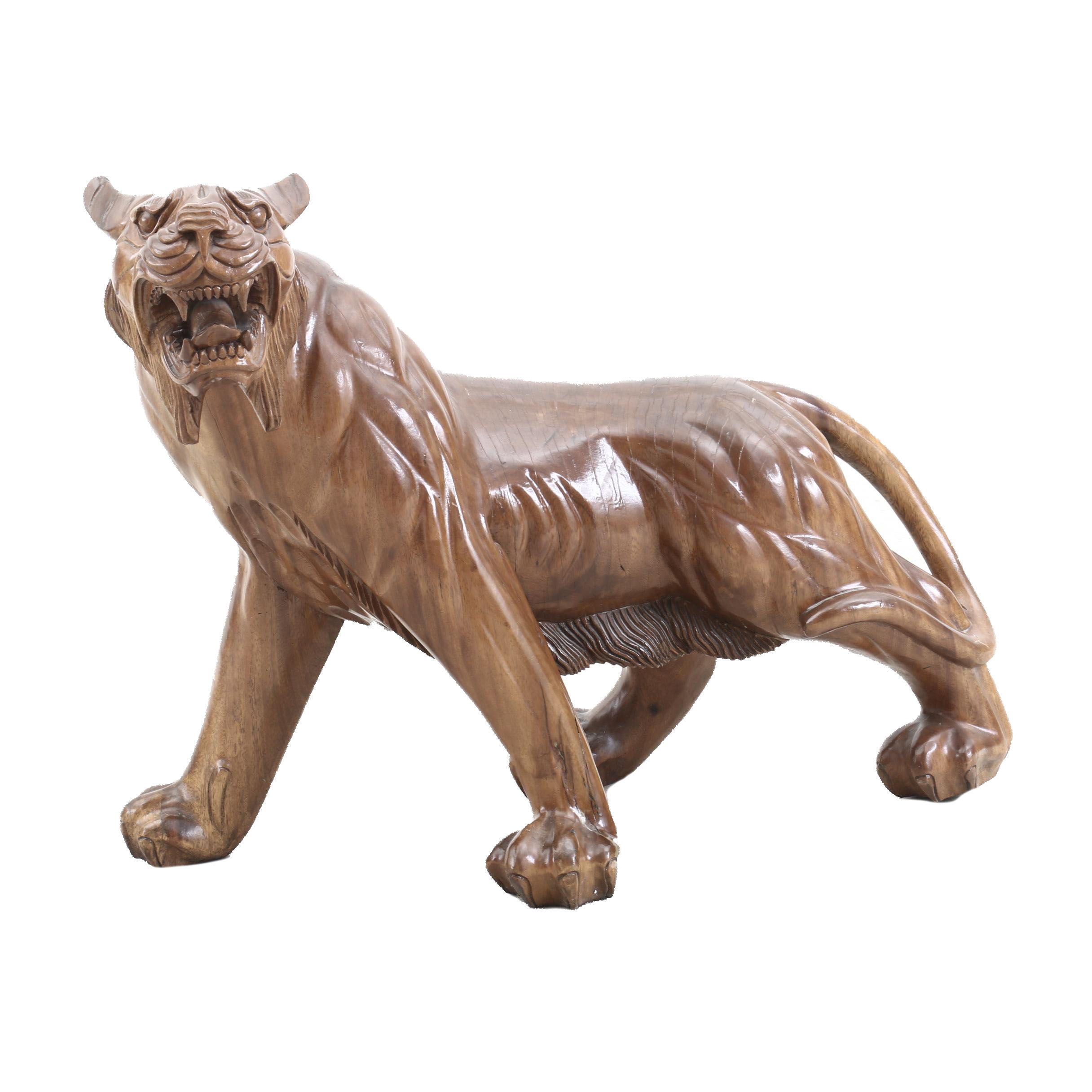 Carved Wooden Tiger Sculpture | Everything But The House