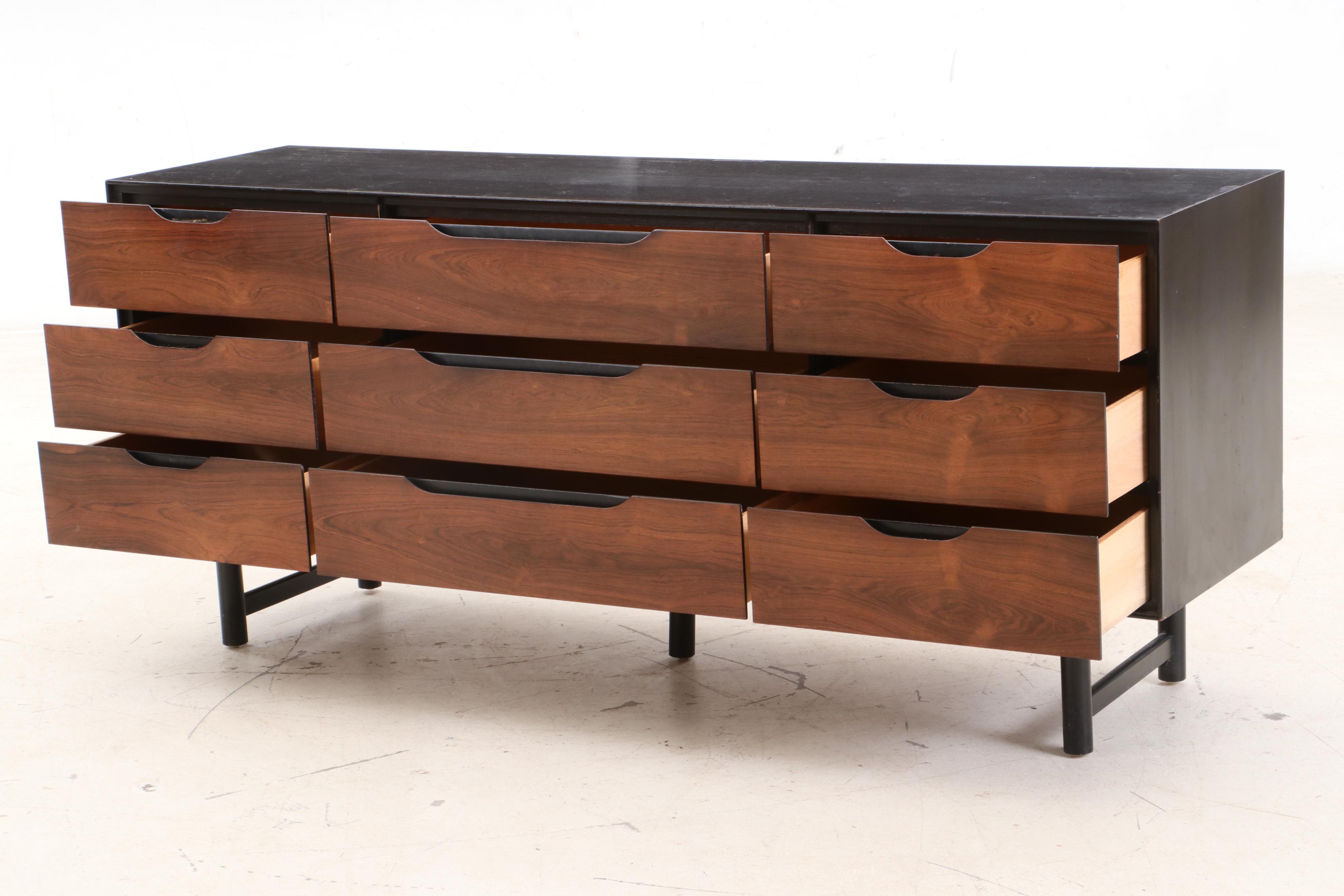 Mid Century Modern Stanley Furniture Walnut and Ebonized Wood Dresser ...
