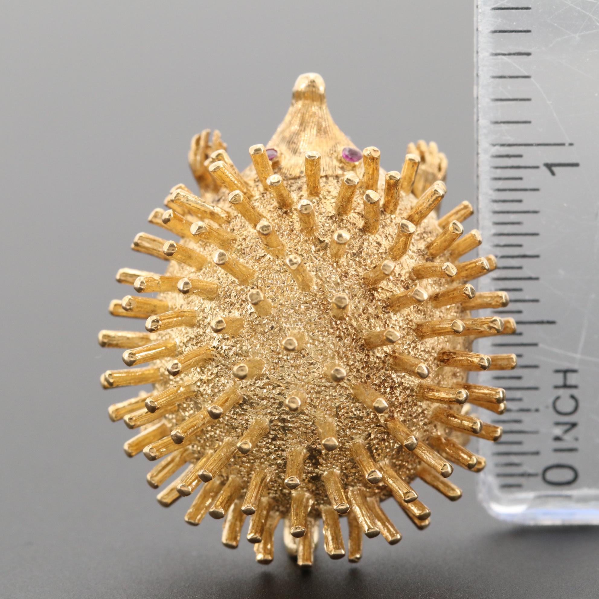 Vintage 18K Yellow Gold Hedgehog Brooch With Ruby Eyes | Everything But ...