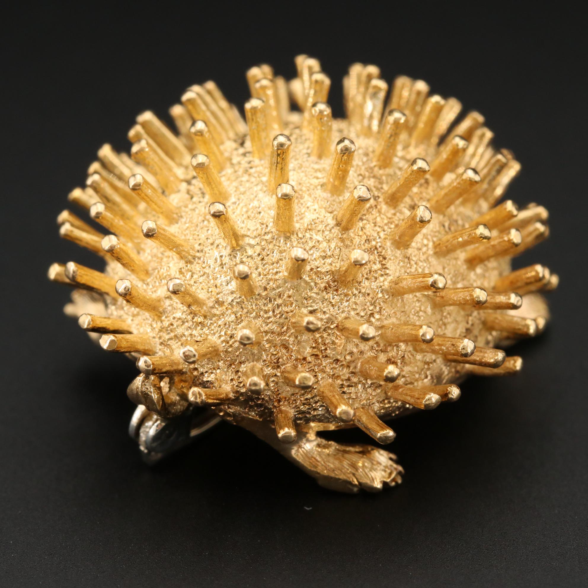 Vintage 18K Yellow Gold Hedgehog Brooch With Ruby Eyes | Everything But ...