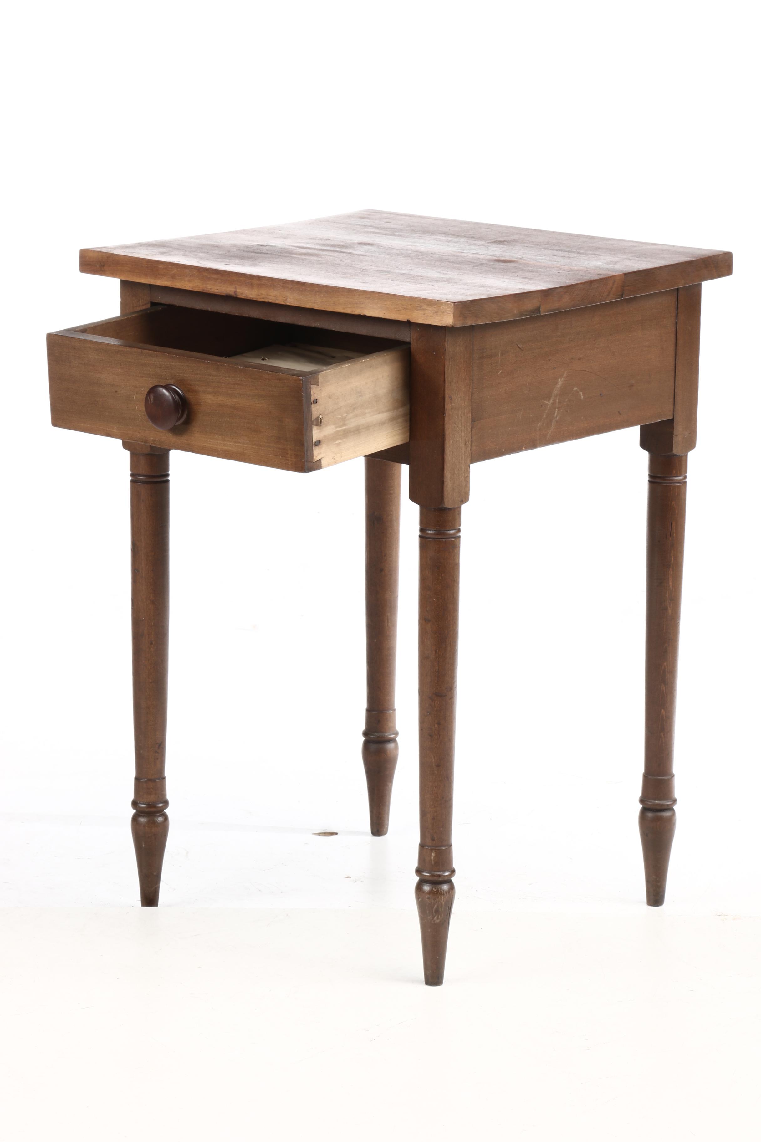 American Walnut and Poplar One-Drawer Side Table, 19th Century | EBTH