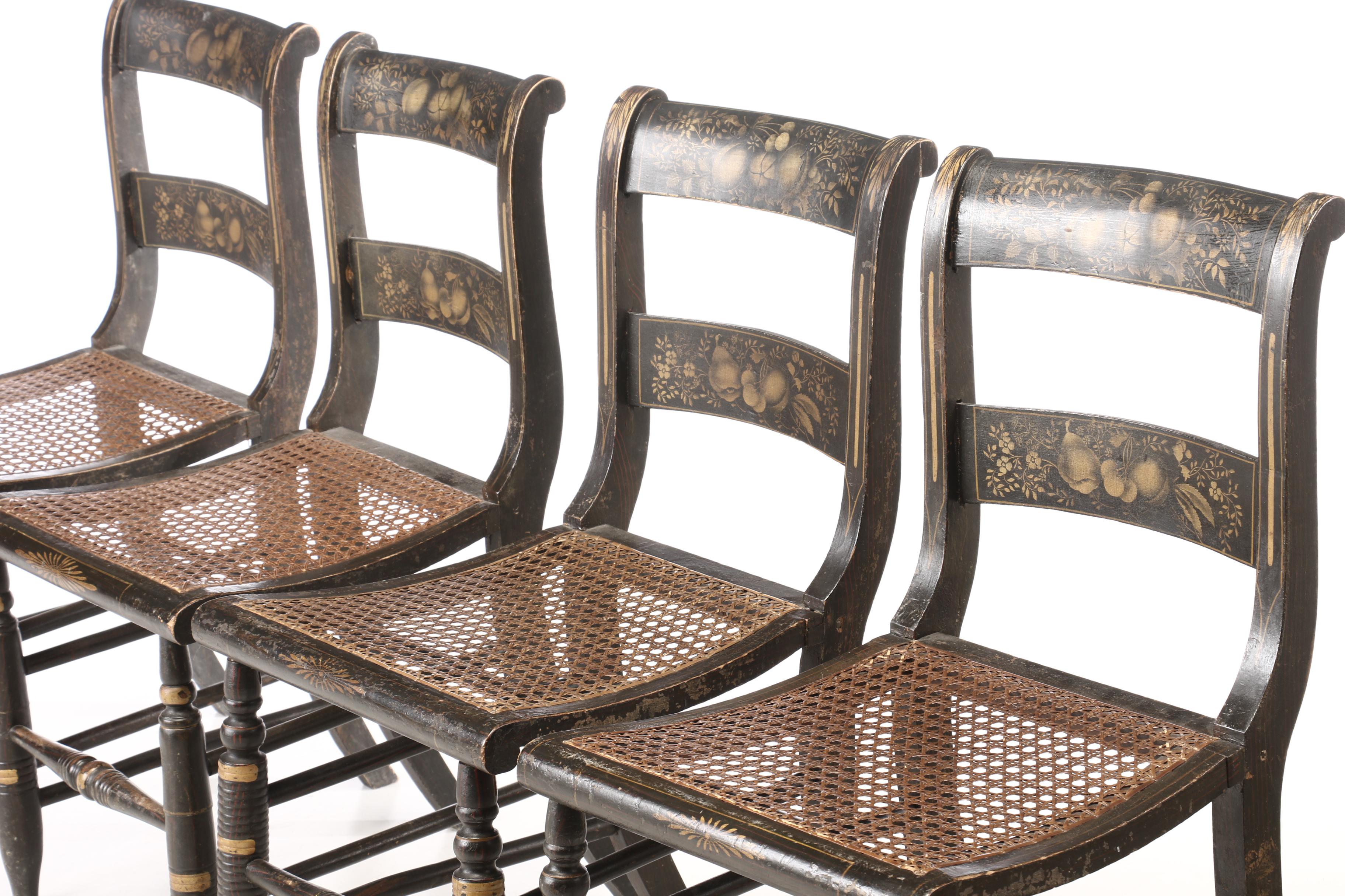 Four Late Federal Grain-Painted and Gilt-Stenciled Fancy Side Chairs ...