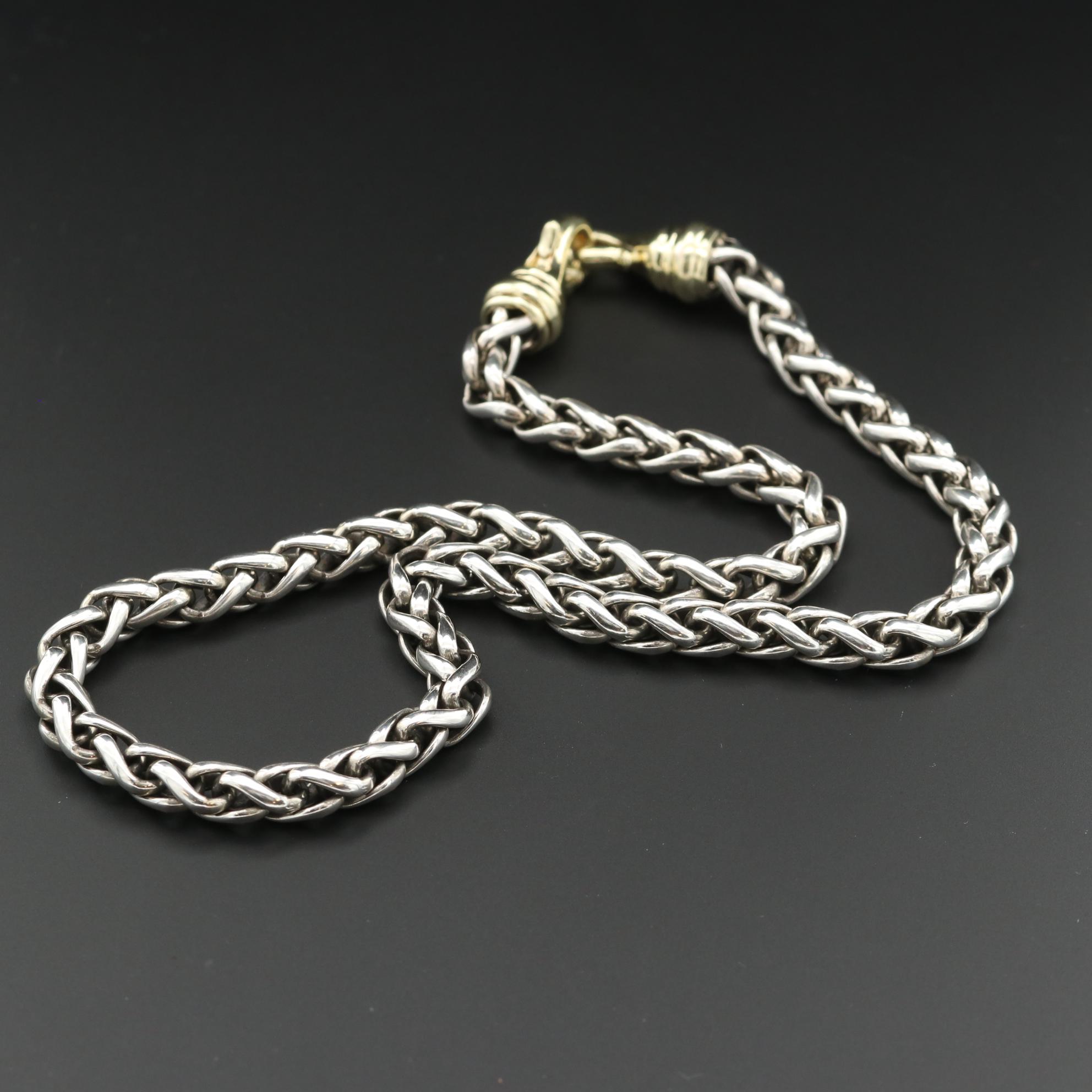 David Yurman Sterling Wheat Chain Necklace with 14K Yellow Gold Accents ...