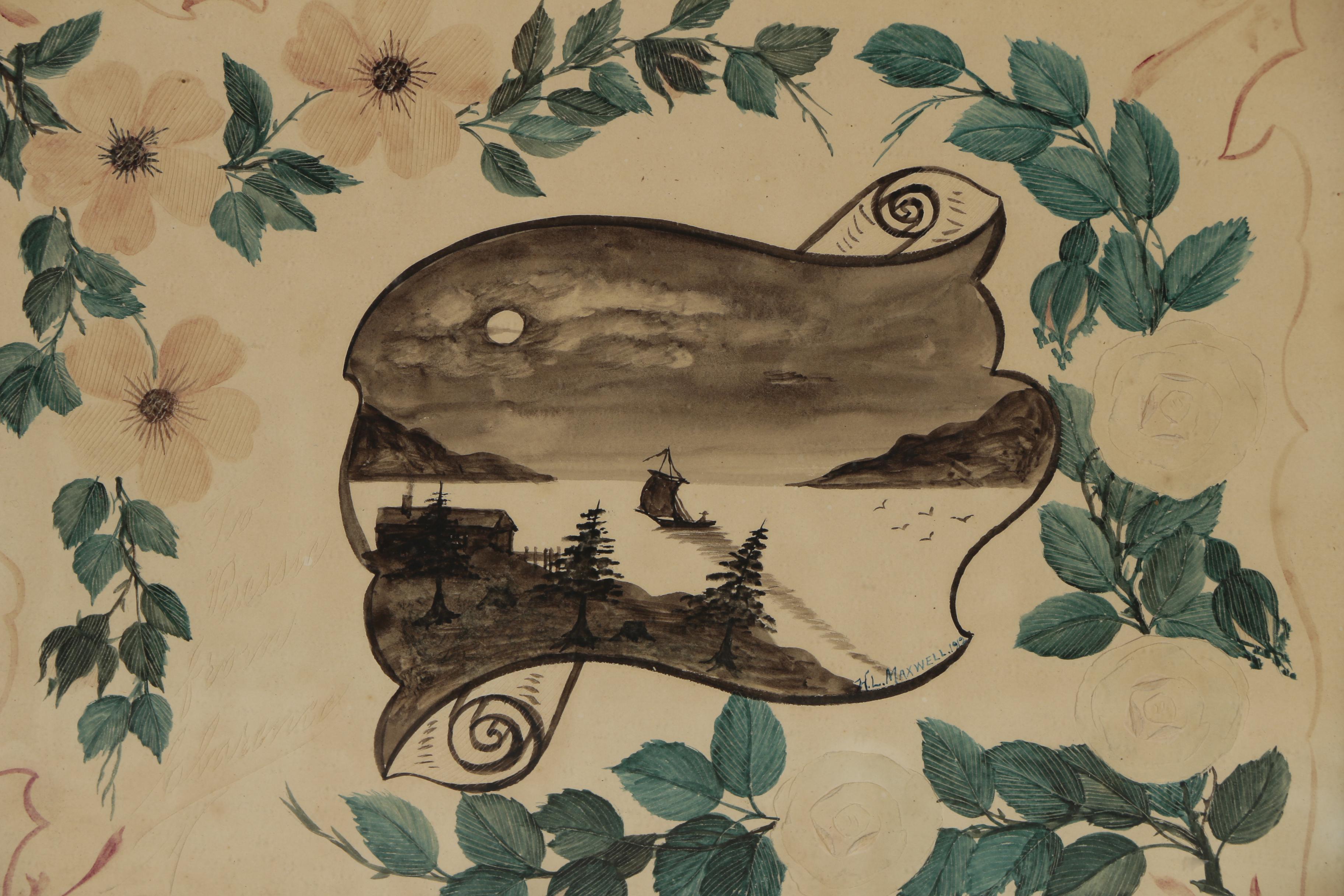 Naïve Watercolor with Embossing and Collaged Paper, 1912 | EBTH