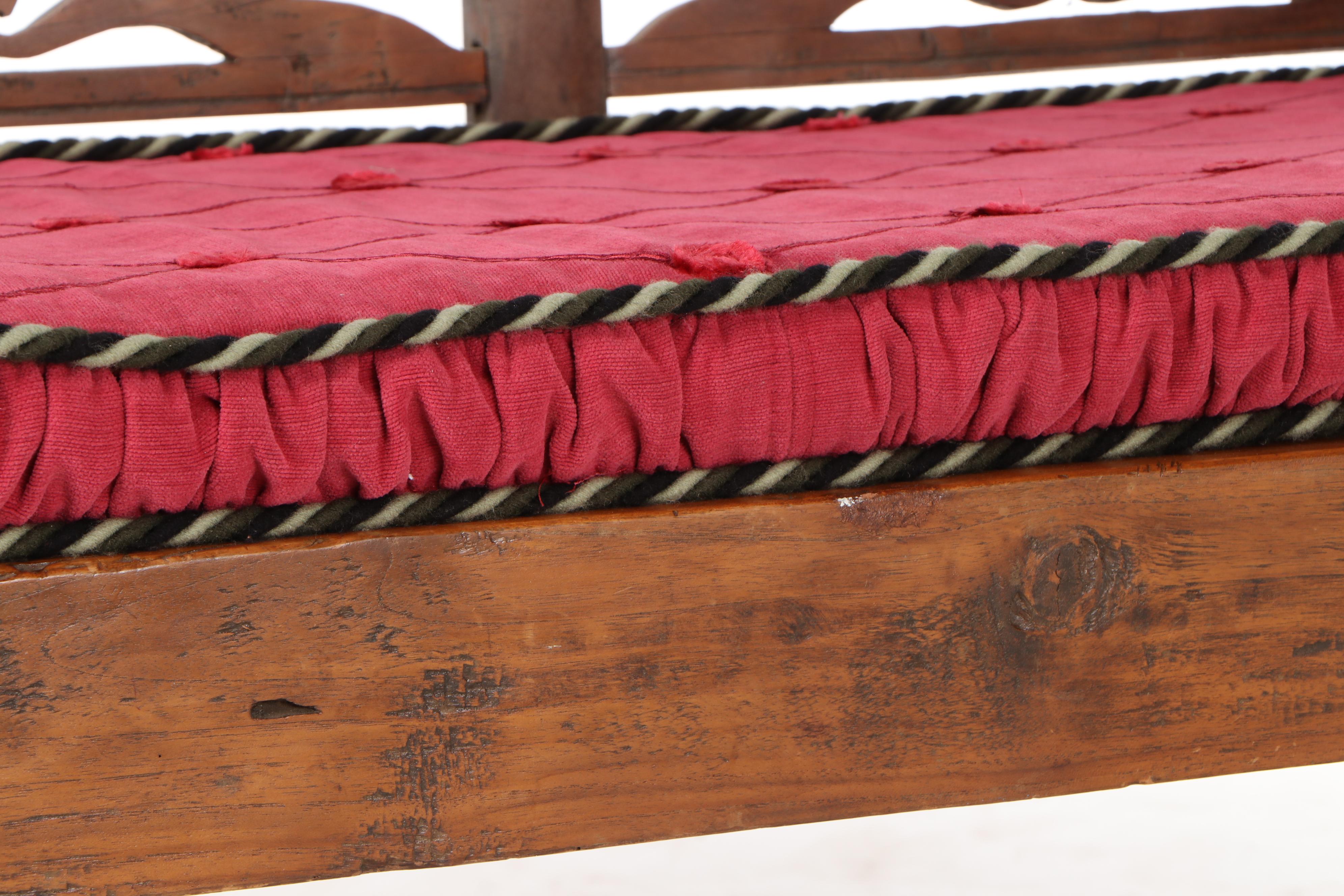 Balinese Carved Hardwood Bench with Custom-Upholstered Cushion | EBTH