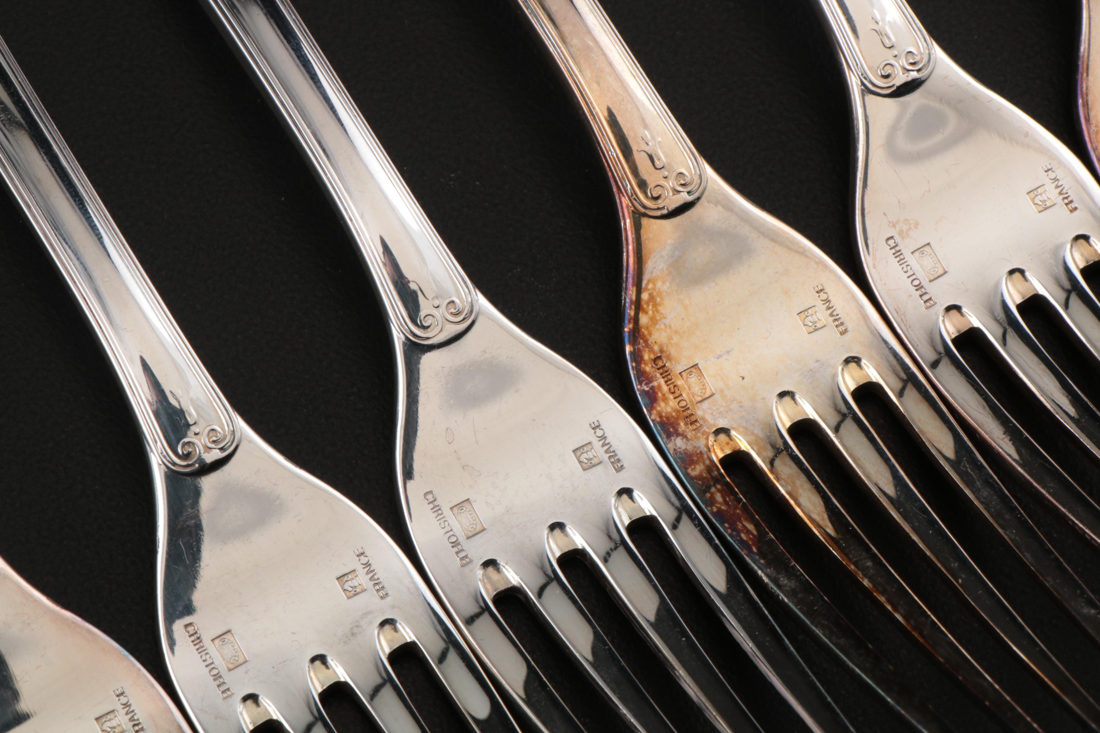 Christofle "Malmaison" Silver Plate Flatware Service for Eight | EBTH