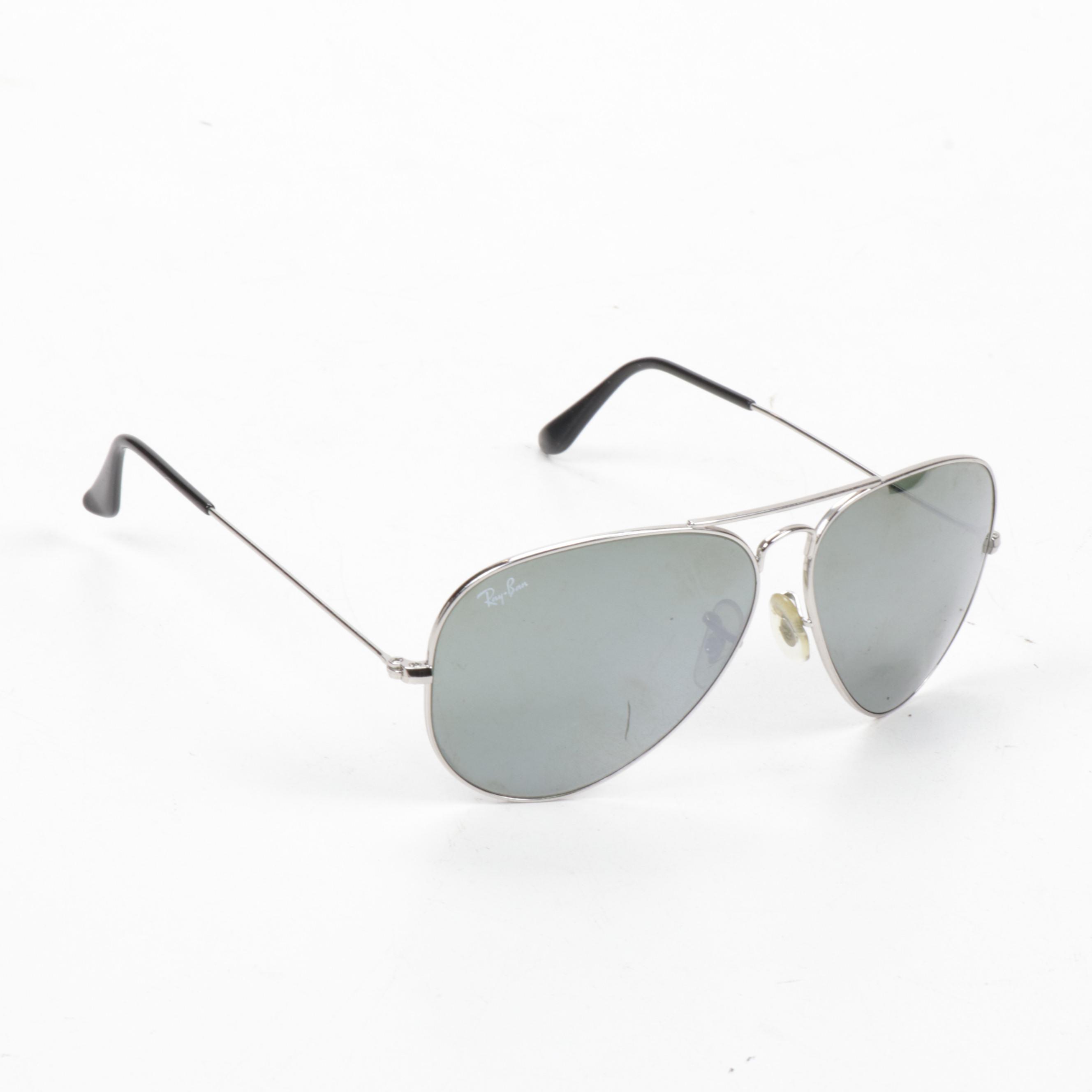 Ray-Ban Aviator Silver Grey Mirror Sunglasses with Case | EBTH