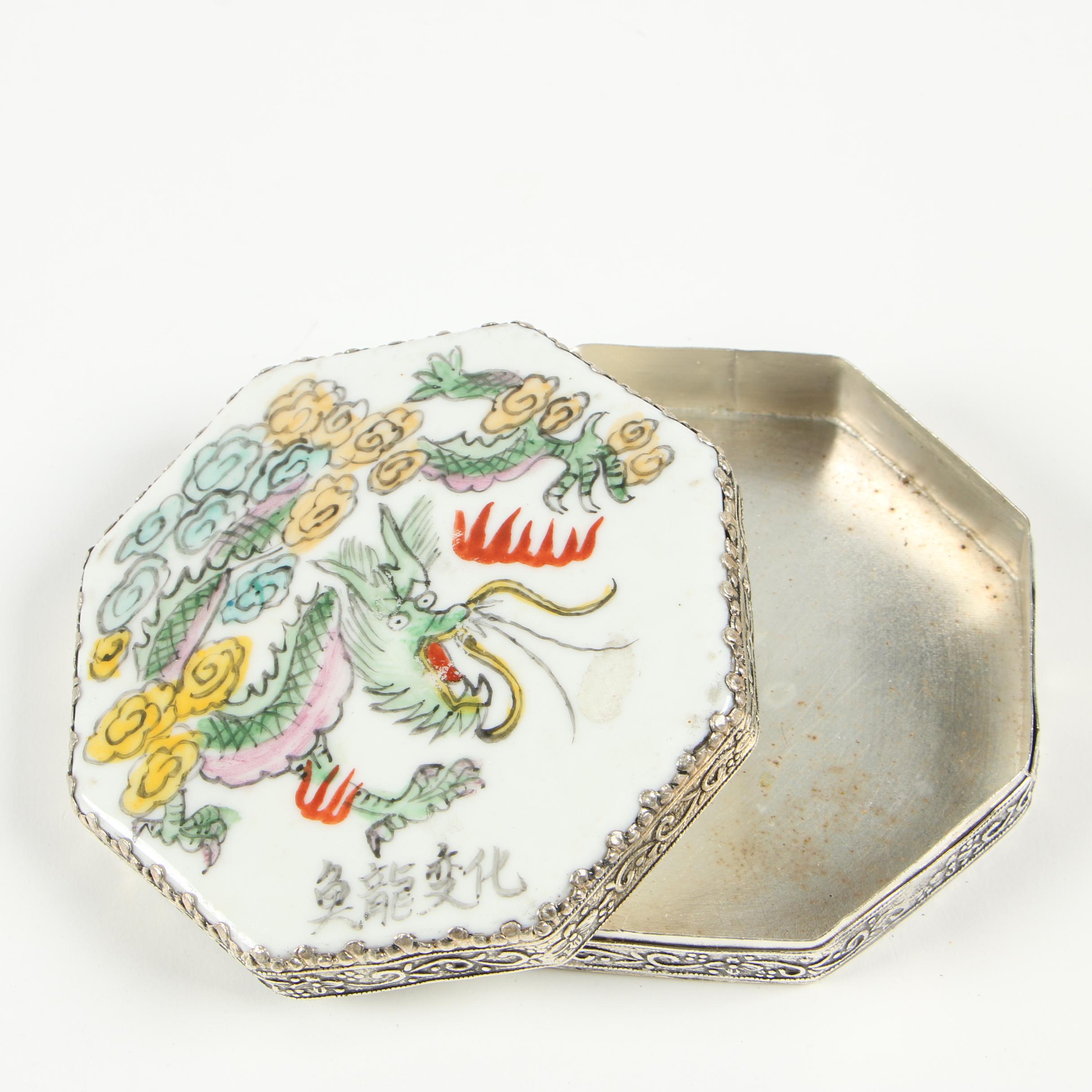 Chinese Porcelain Shard Style Boxes with Goldfish and Dragon Motif | EBTH