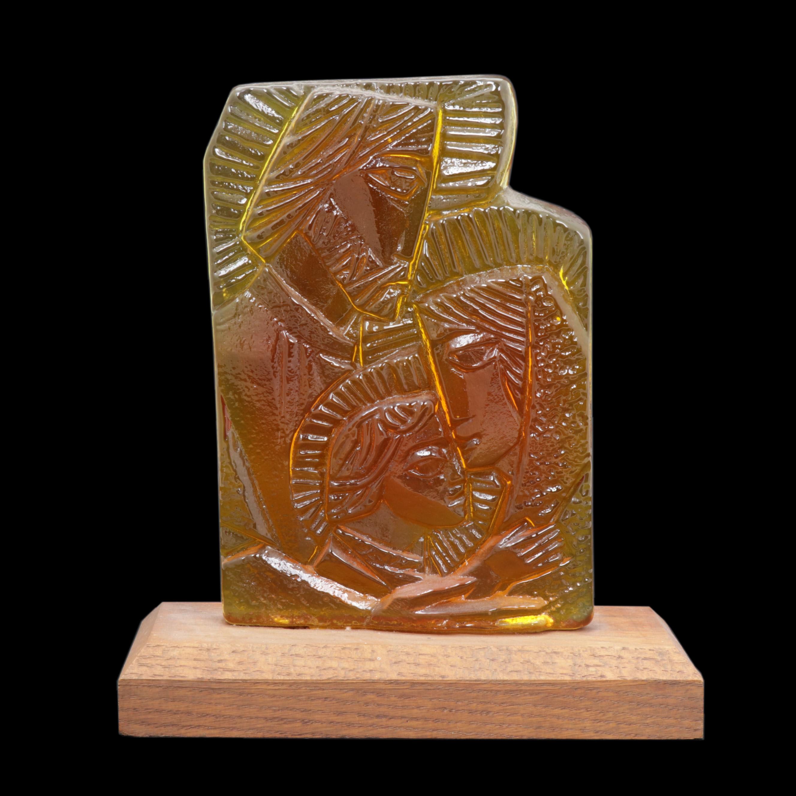 Blenko Mid Century Modern Holy Family Amber Glass Sculpture, Vintage | EBTH