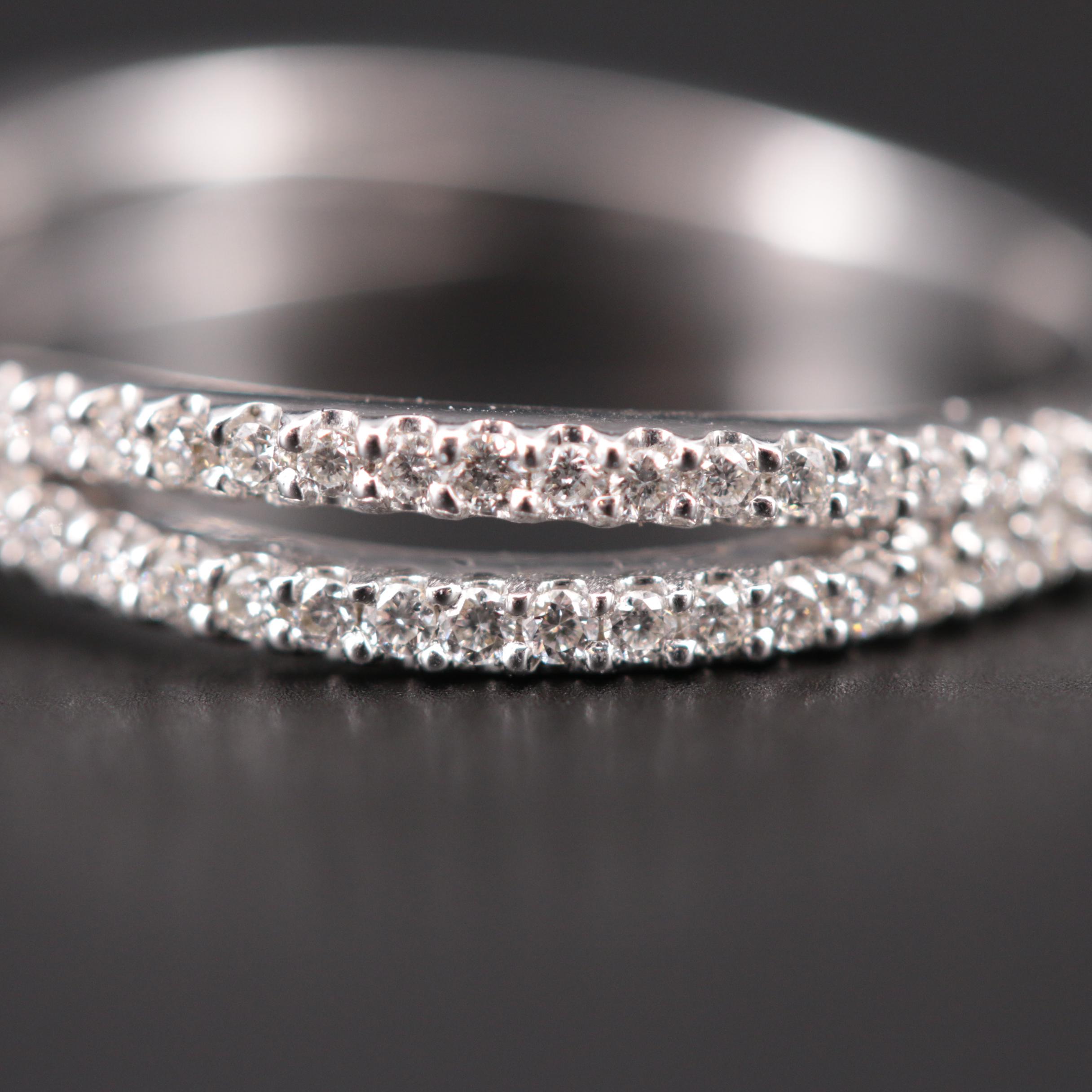 14K White Gold Diamond Crossover Ring | EBTH