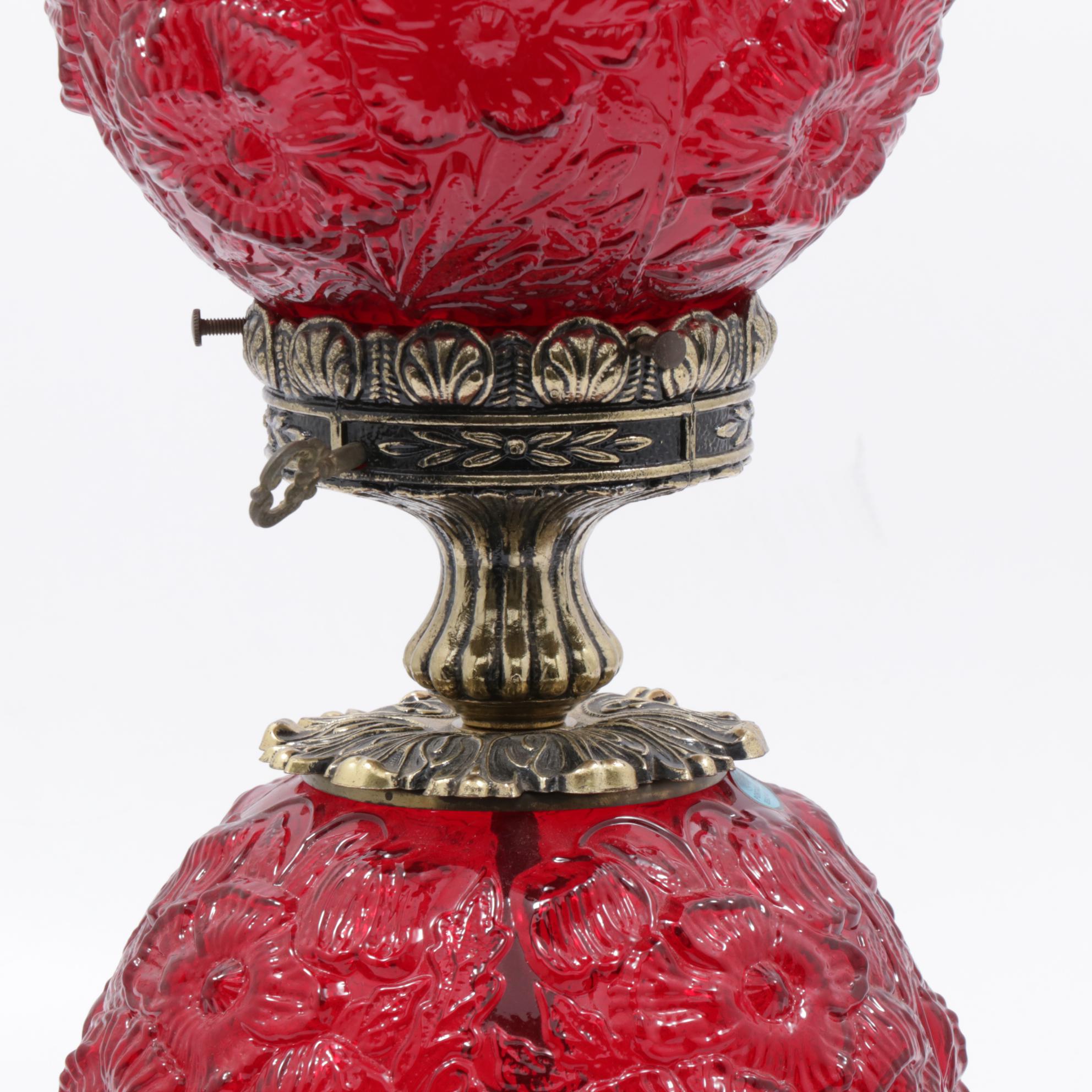 Fenton "Poppy" Ruby Red Double Globe Ruffled Glass Parlor Lamp | EBTH