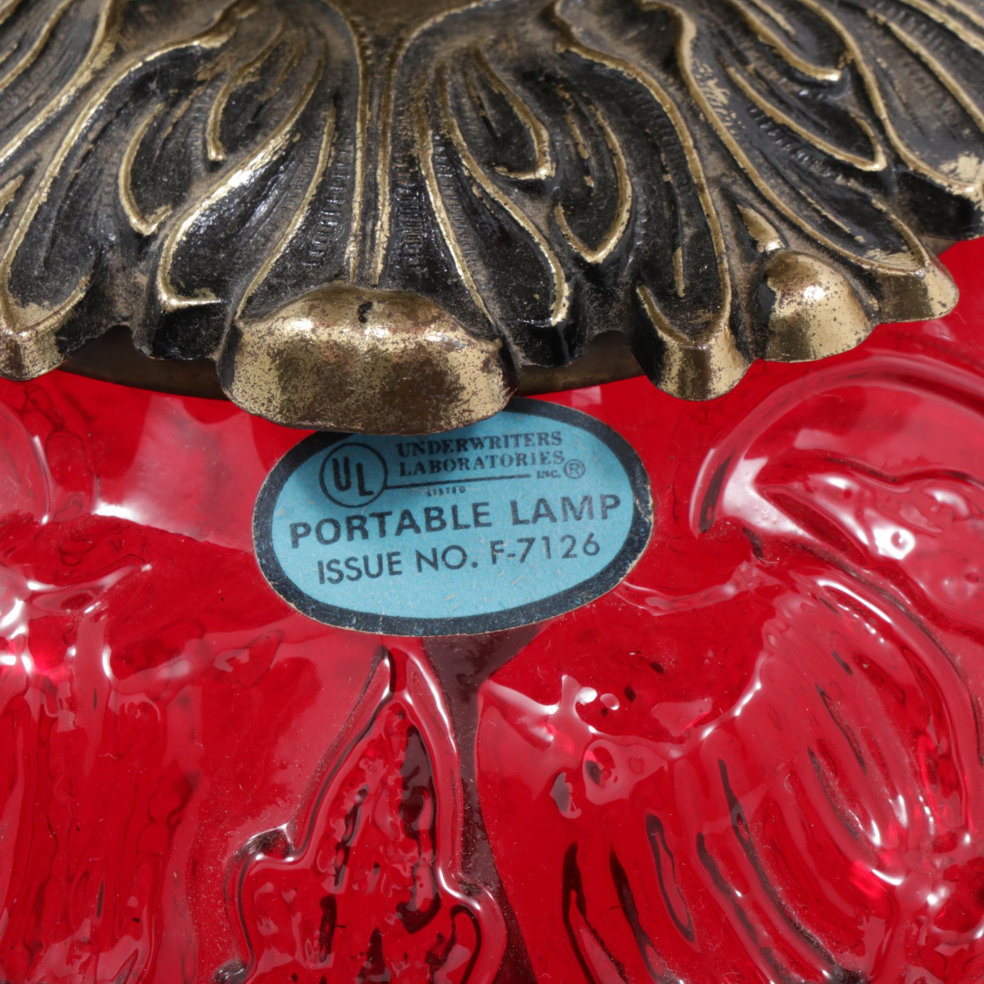 Fenton "Poppy" Ruby Red Double Globe Ruffled Glass Parlor Lamp | EBTH