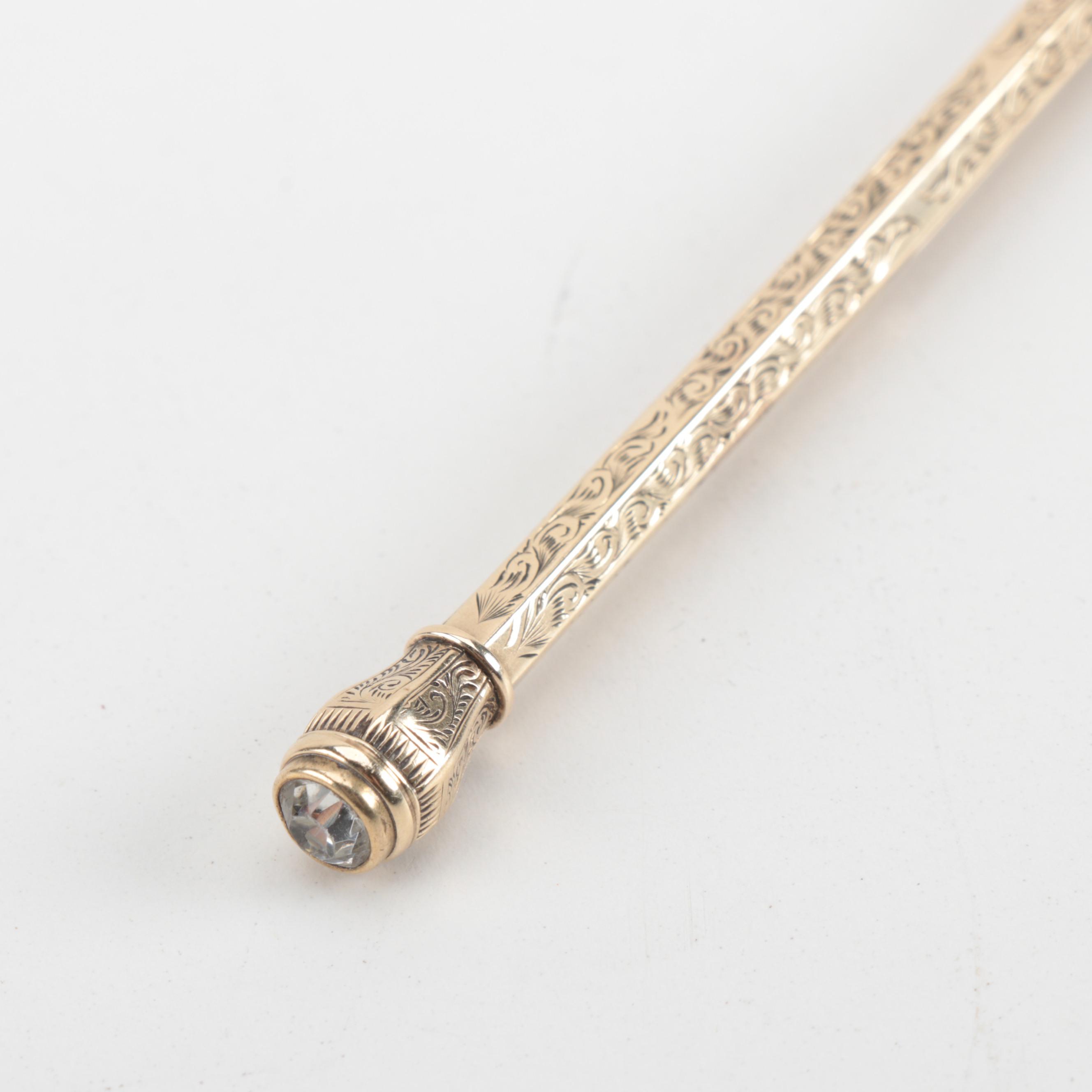 Engraved 9K Yellow Gold Retractable Mechanical Pencil, Late 19th ...