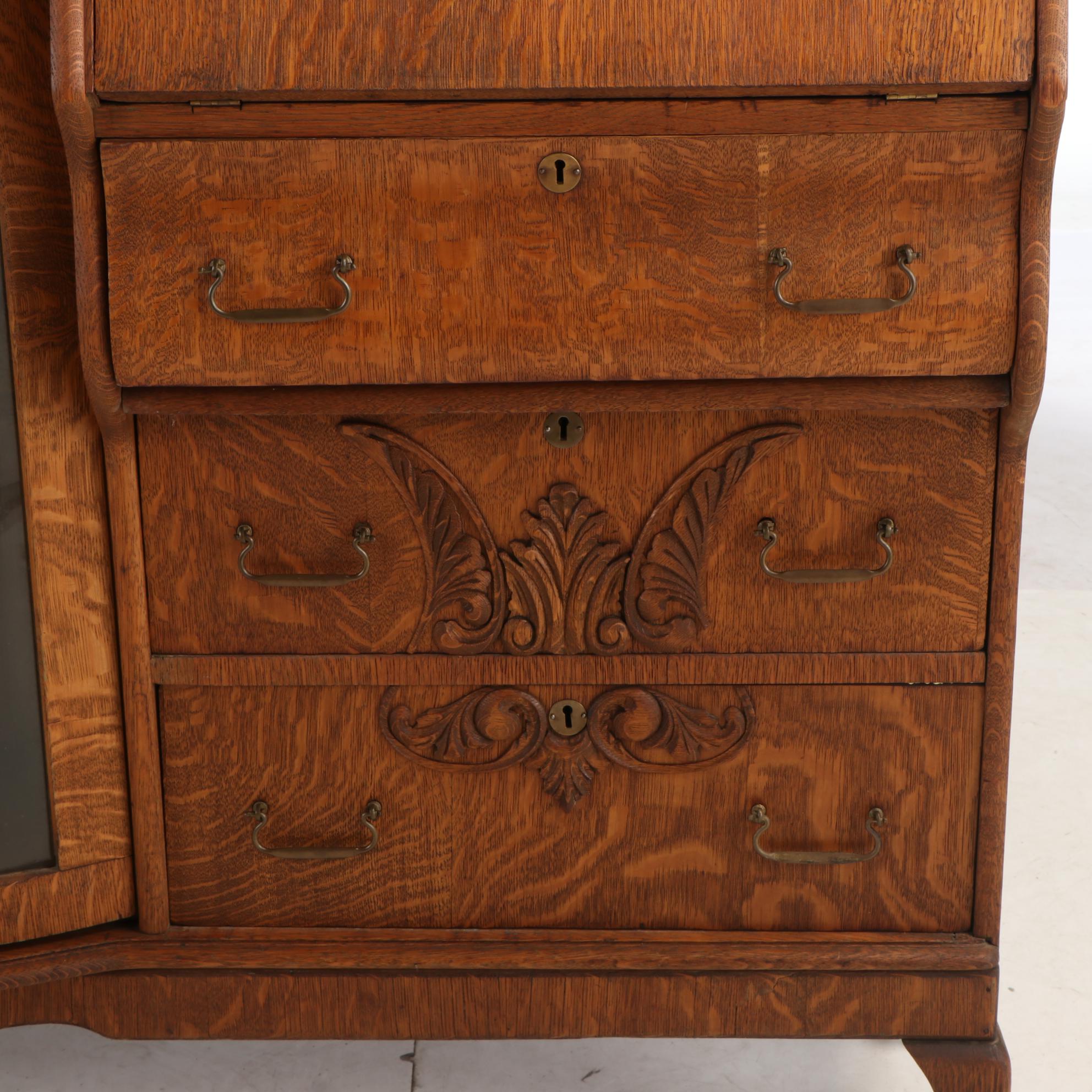 Late Victorian Oak Secretary Bookcase, Late 19th / Early 20th Century ...