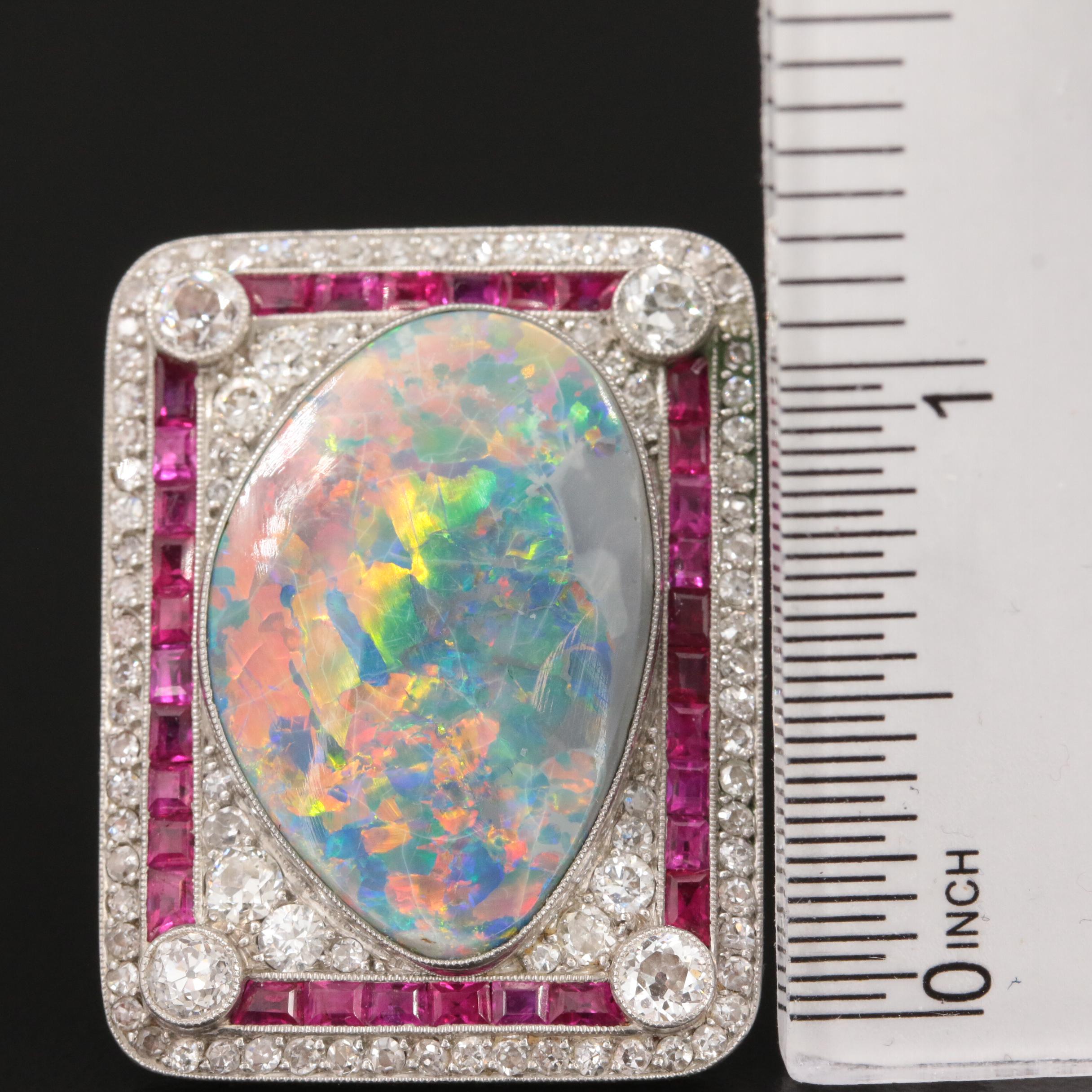 Art Deco Platinum Semi-Black Opal, Ruby and 1.55 CTW Diamond Ring | EBTH