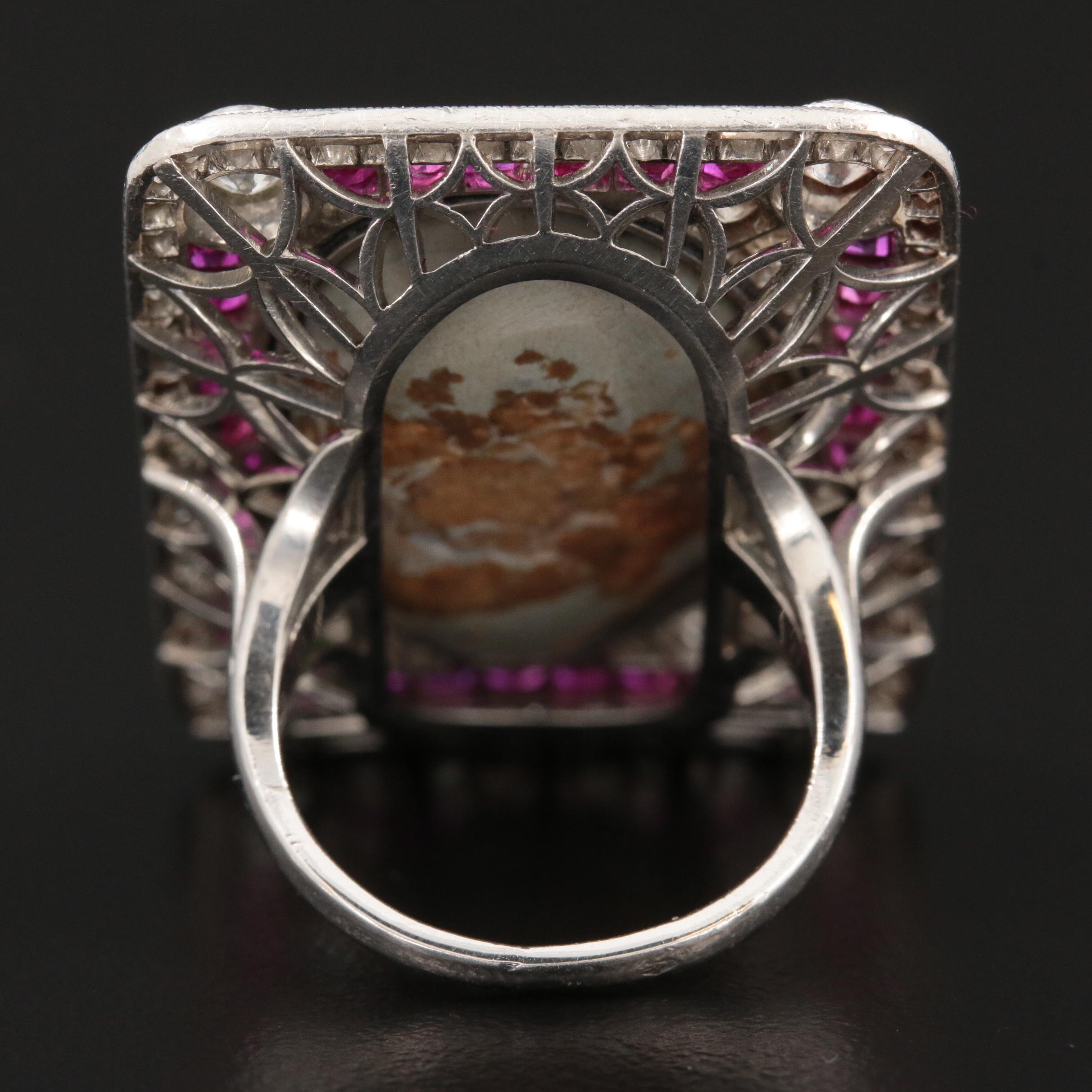 Art Deco Platinum Semi-Black Opal, Ruby and 1.55 CTW Diamond Ring | EBTH