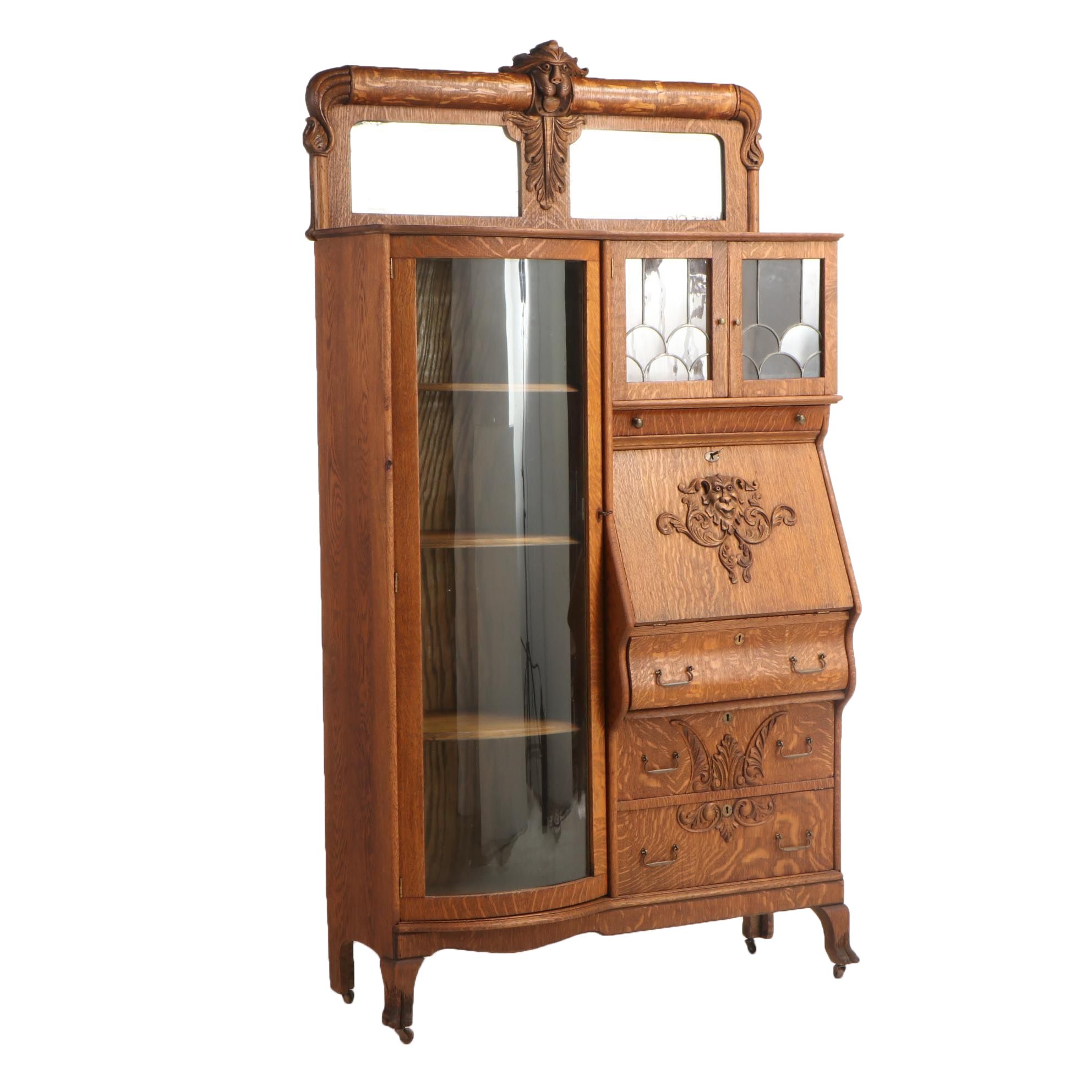 Late Victorian Oak Secretary Bookcase, Late 19th / Early 20th Century ...