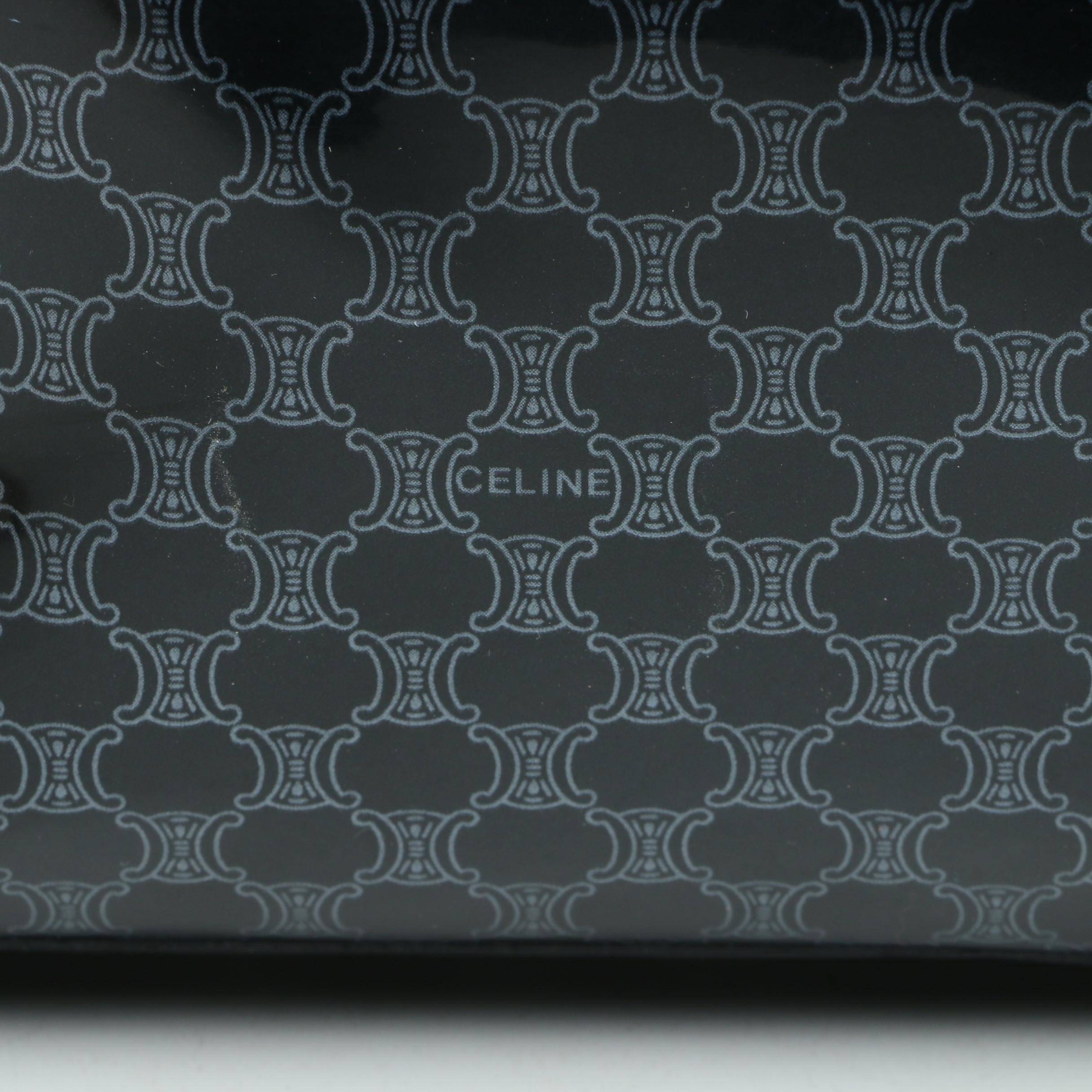 Céline Tote Bag in Metallic Grey Macadam Pattern Vinyl and Black Patent ...