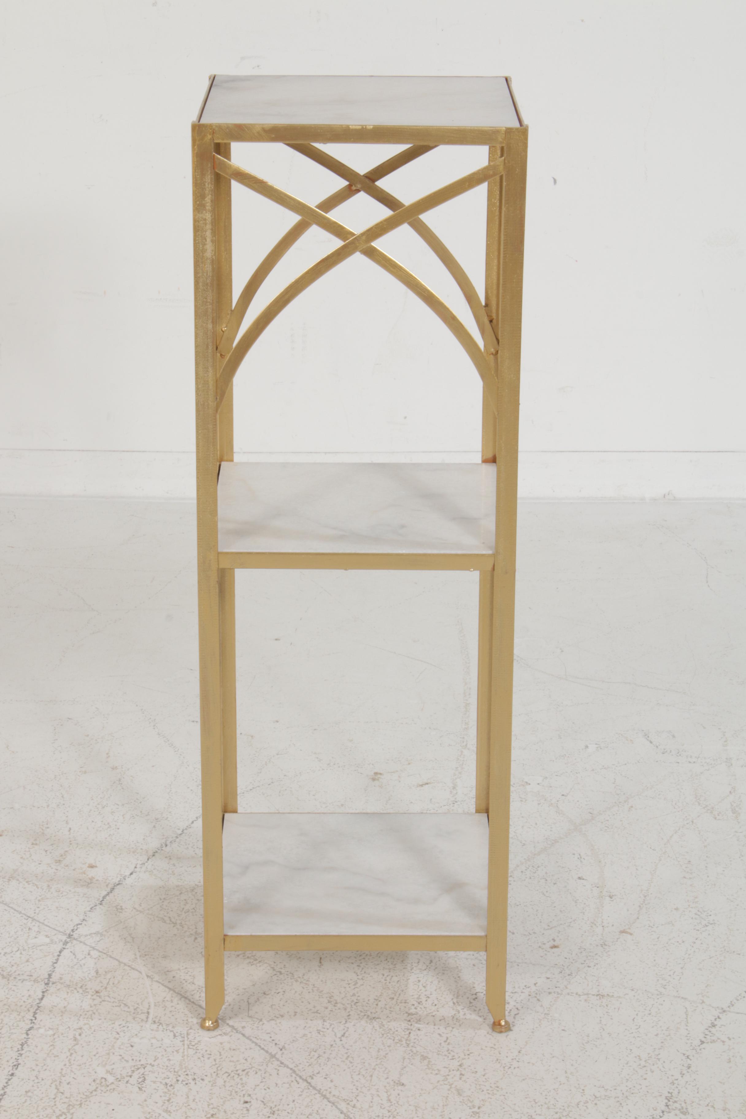 Brass-Plated Iron Stand with Marble Shelves | EBTH