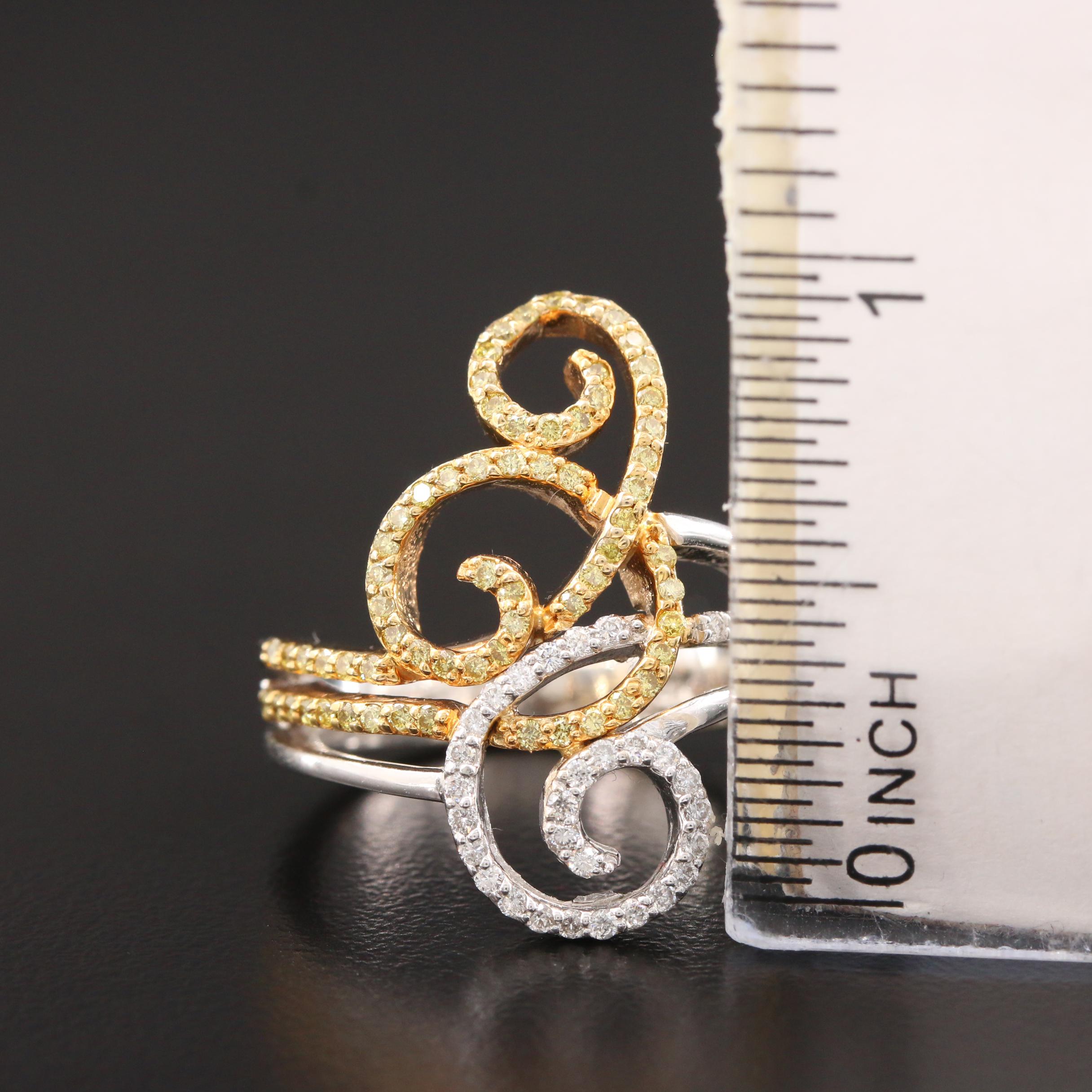 14K White and Yellow Gold Diamond Scrollwork Ring | EBTH