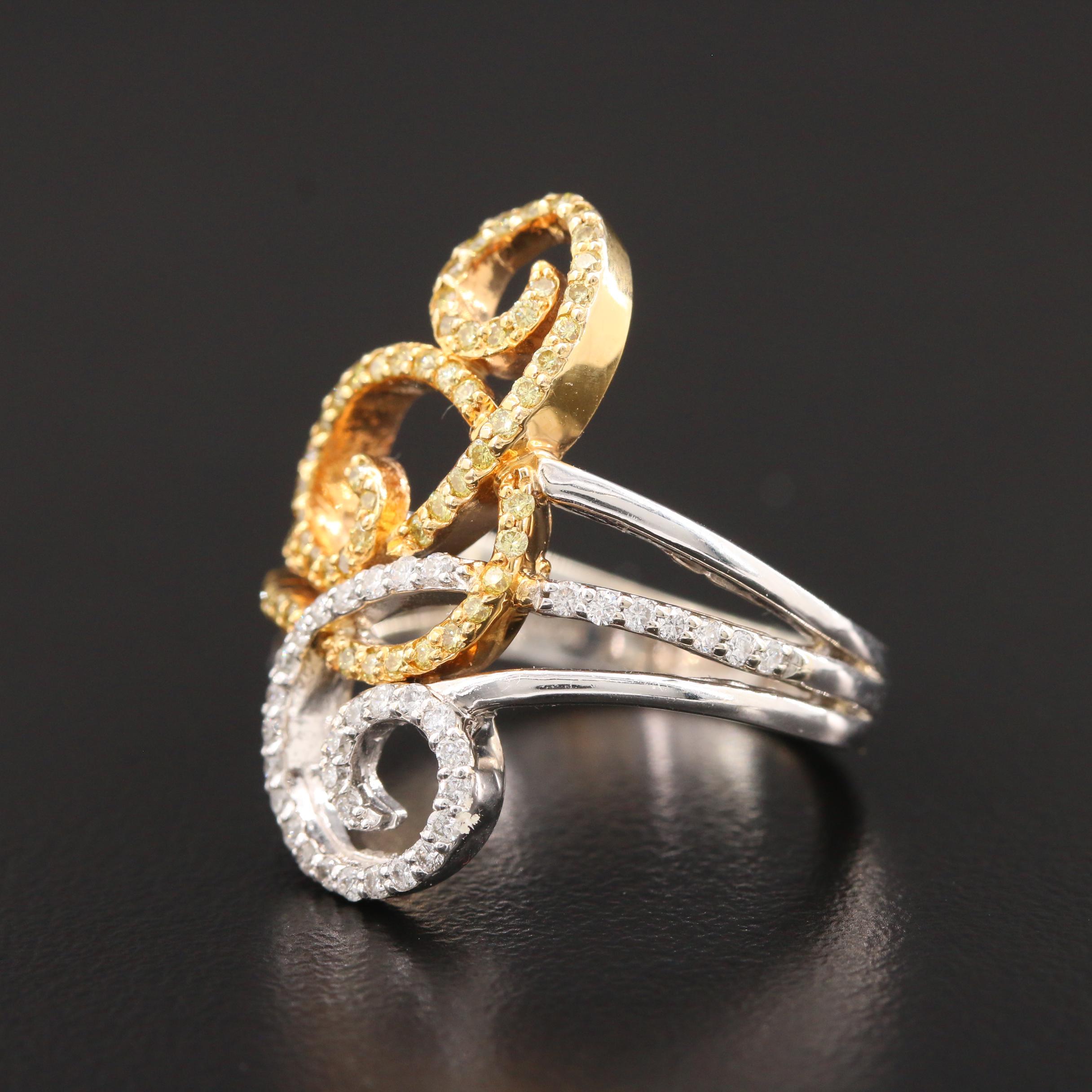 14K White and Yellow Gold Diamond Scrollwork Ring | EBTH