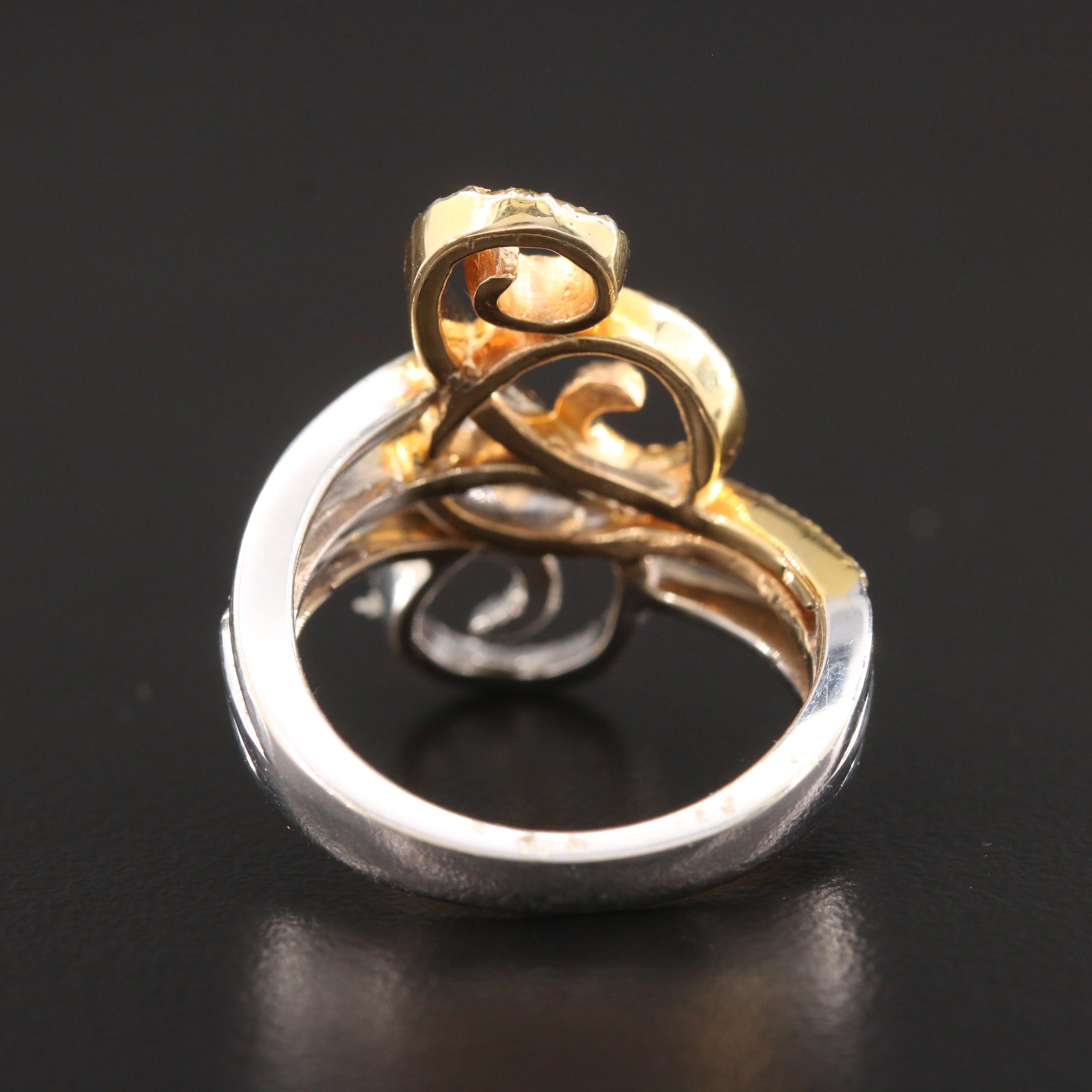 14K White and Yellow Gold Diamond Scrollwork Ring | EBTH