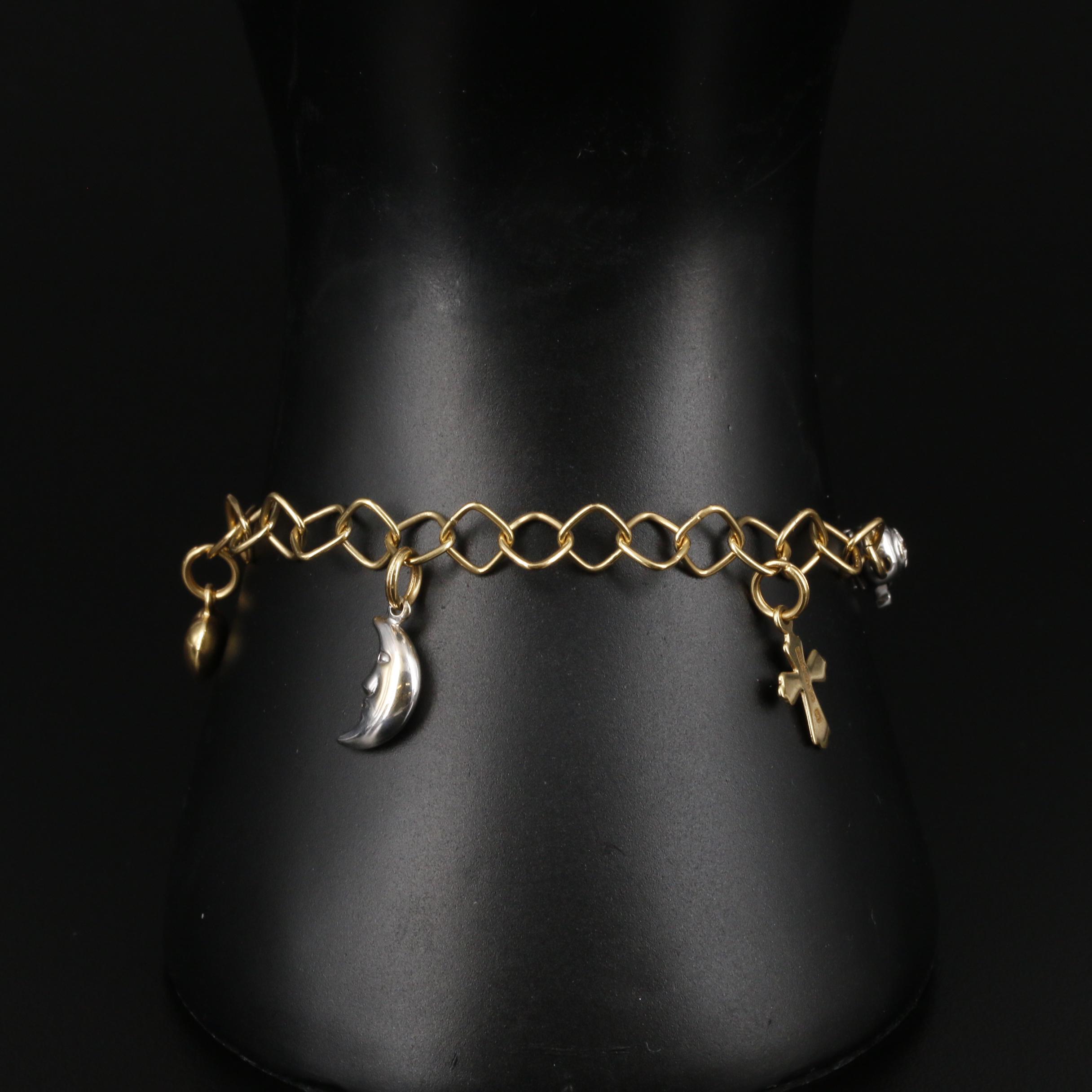 Chimento 18K Gold Diamond Charm Bracelet Featuring Elephant, Heart and ...