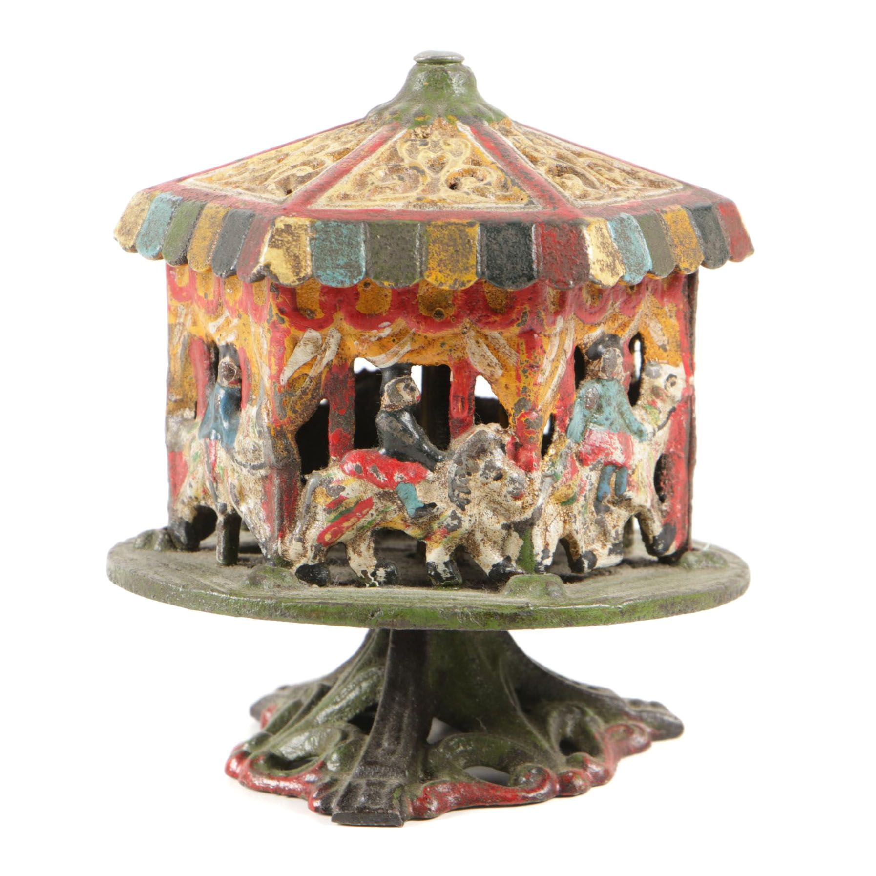 Rotating Painted Cast Iron Carousel Coin Bank, Antique | EBTH