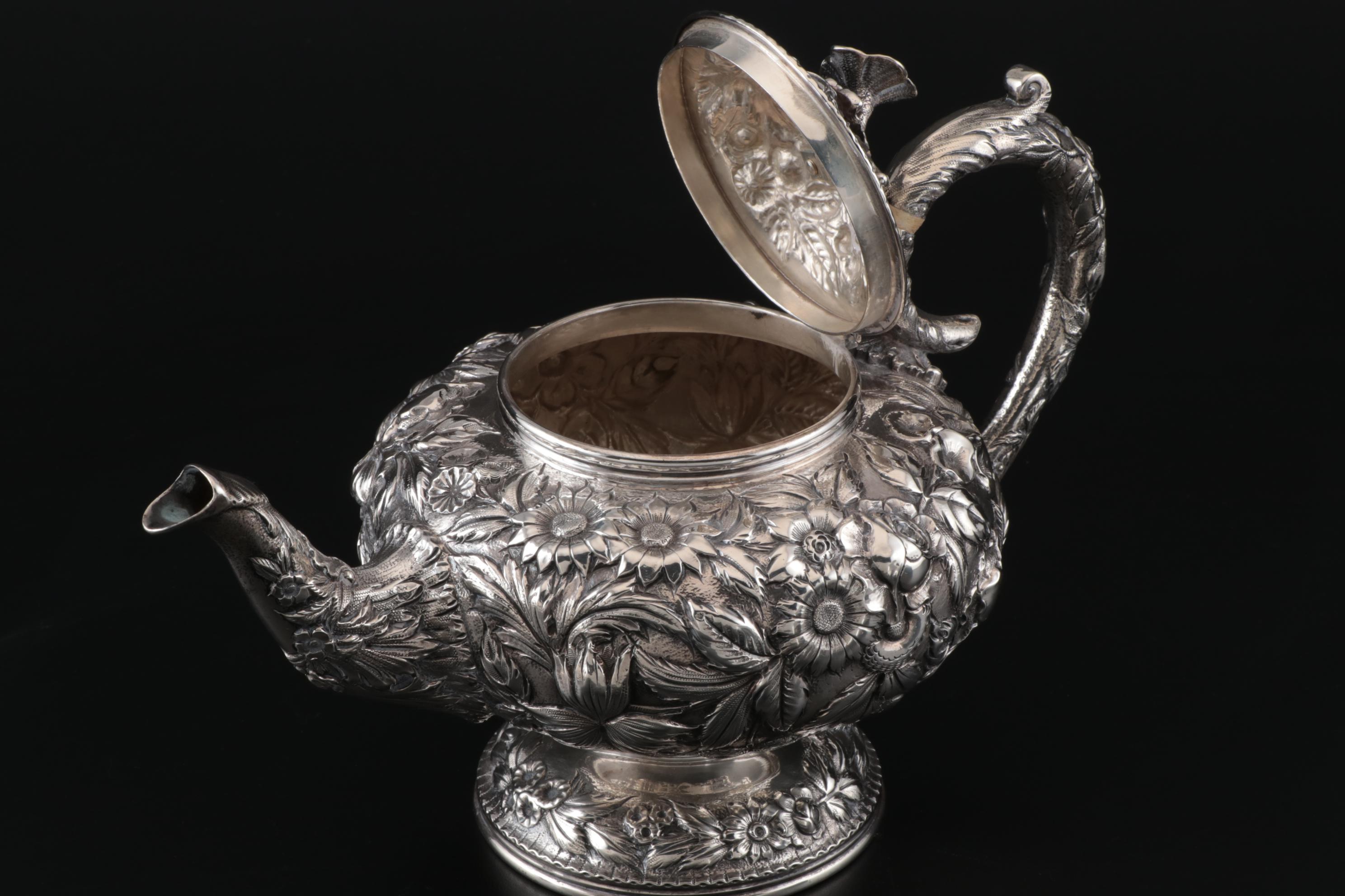 S. Kirk & Son "Repoussé" Hand-Chased Sterling Silver Four-Piece Tea Set ...