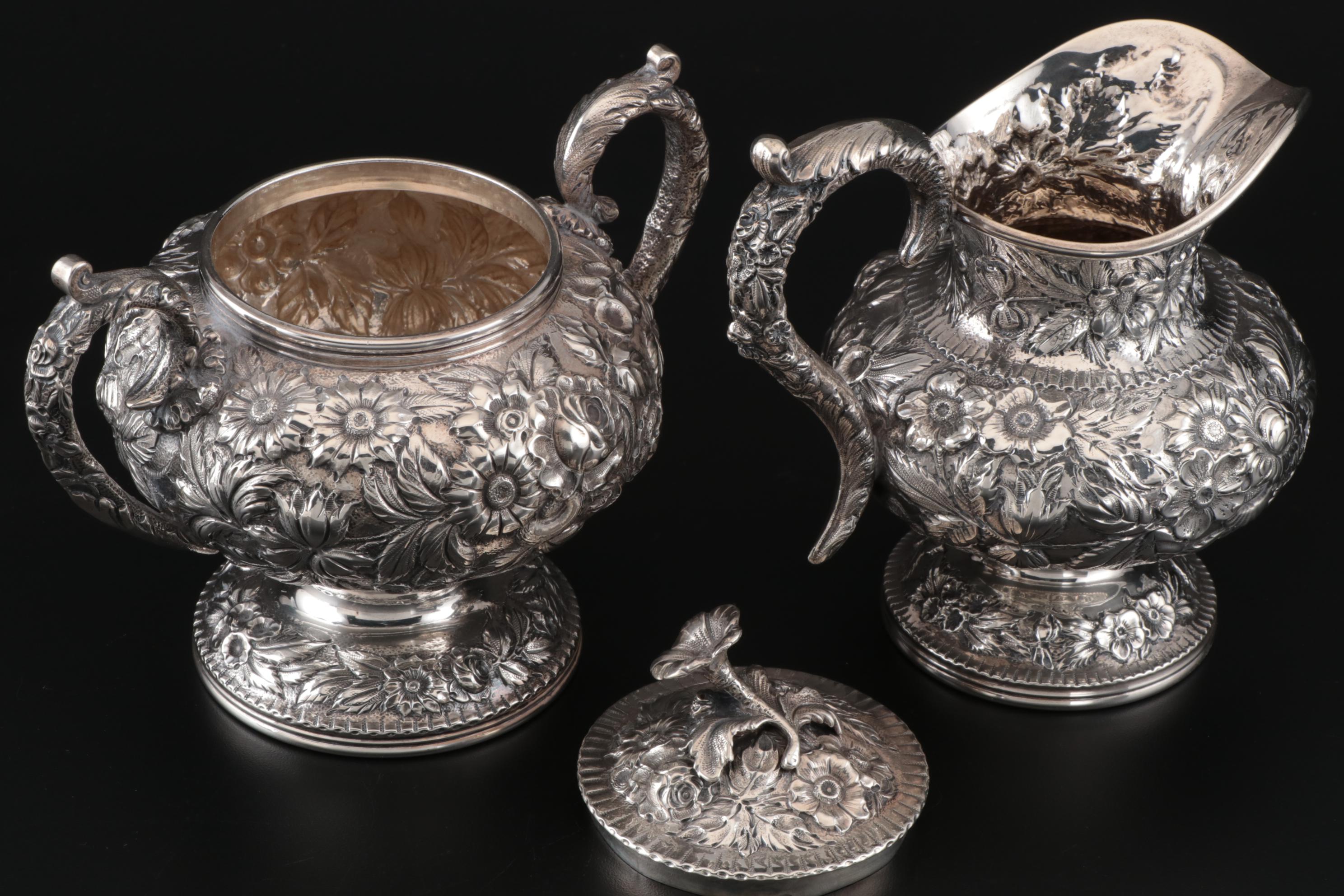 S. Kirk & Son "Repoussé" Hand-Chased Sterling Silver Four-Piece Tea Set ...
