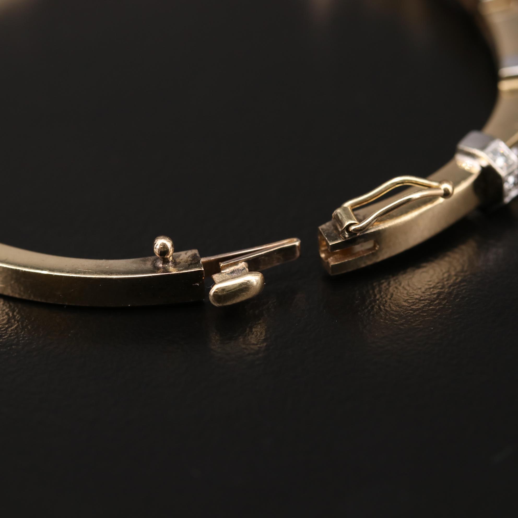 14K Yellow Gold Diamond Hinged Bangle Bracelet | EBTH