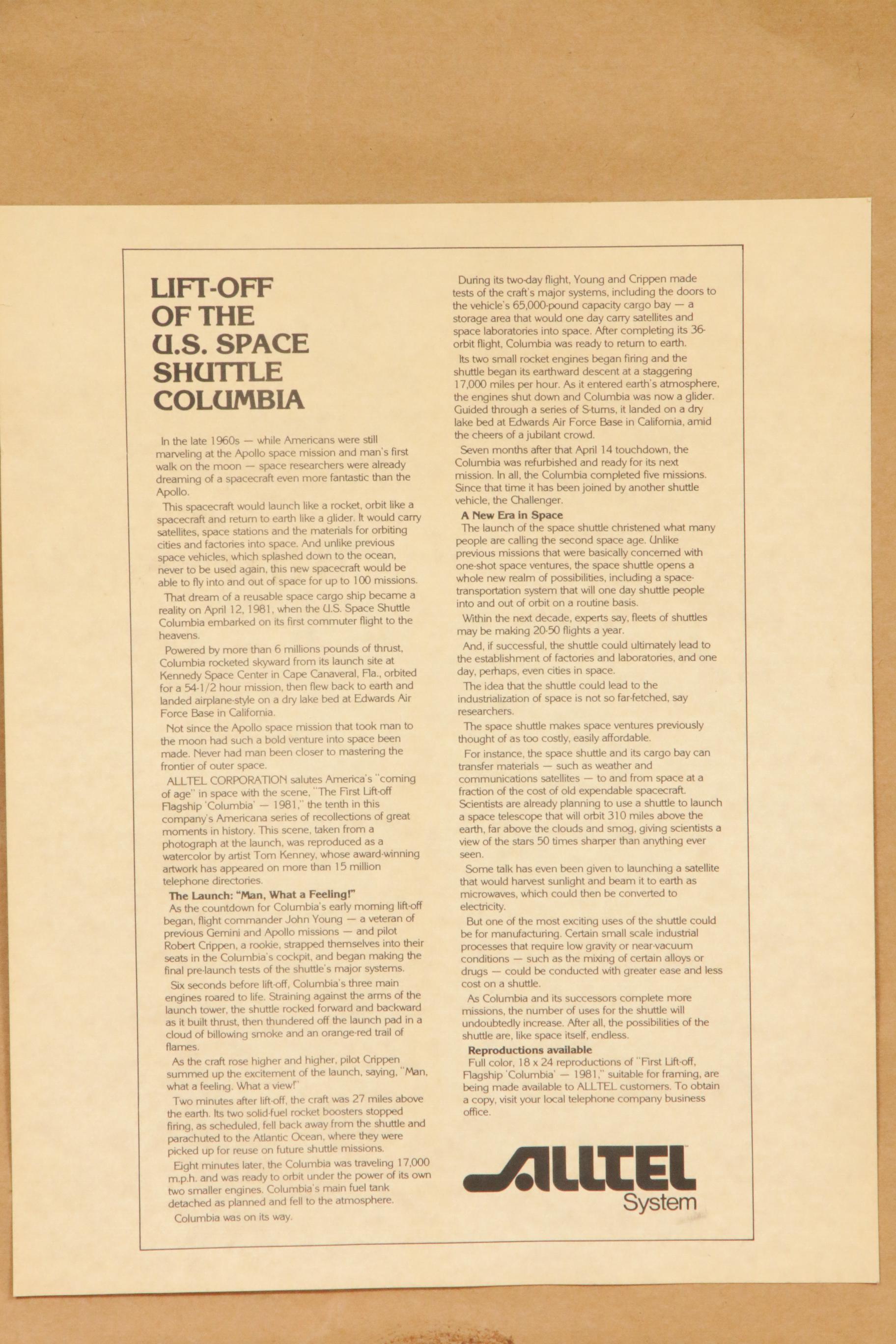 Alltel System Poster "Flagship 'Columbia' First Lift-Off", 1981 | EBTH