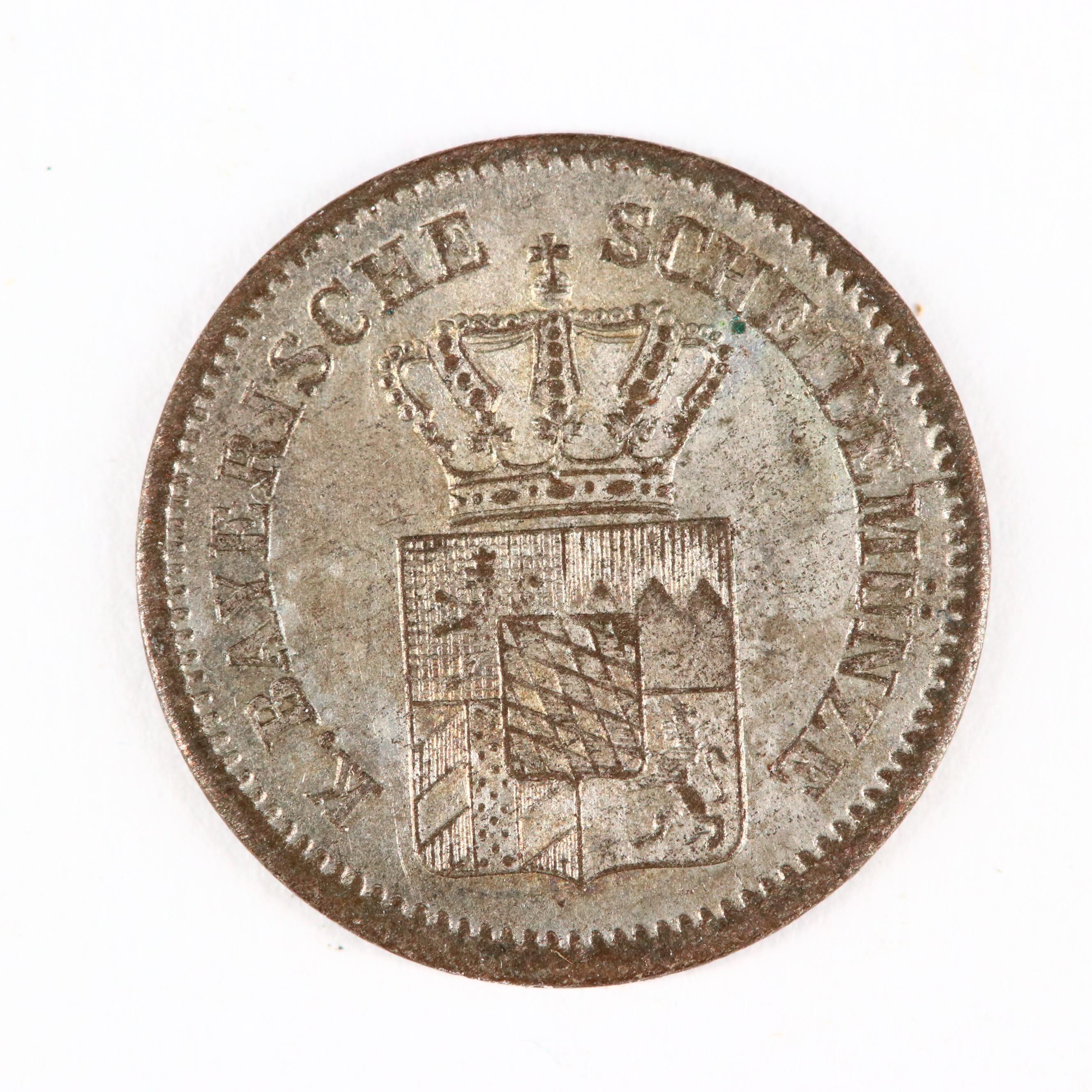 1867 Bavarian One Kreuzer Silver Coin | EBTH