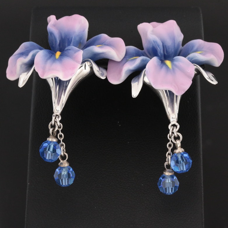Vintage Franz Crystal and Enamel Iris Earrings | EBTH