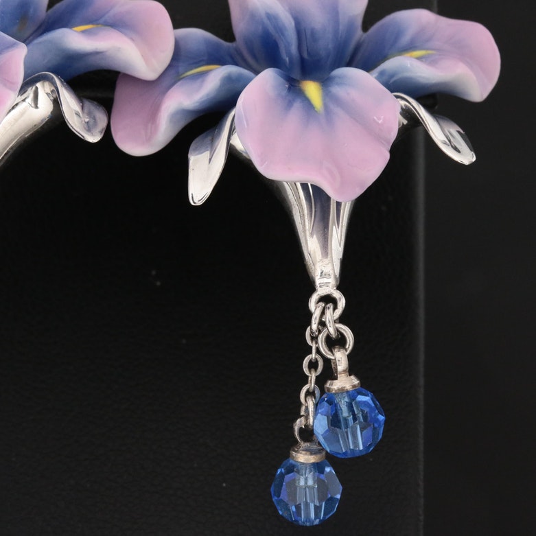 Vintage Franz Crystal and Enamel Iris Earrings | EBTH