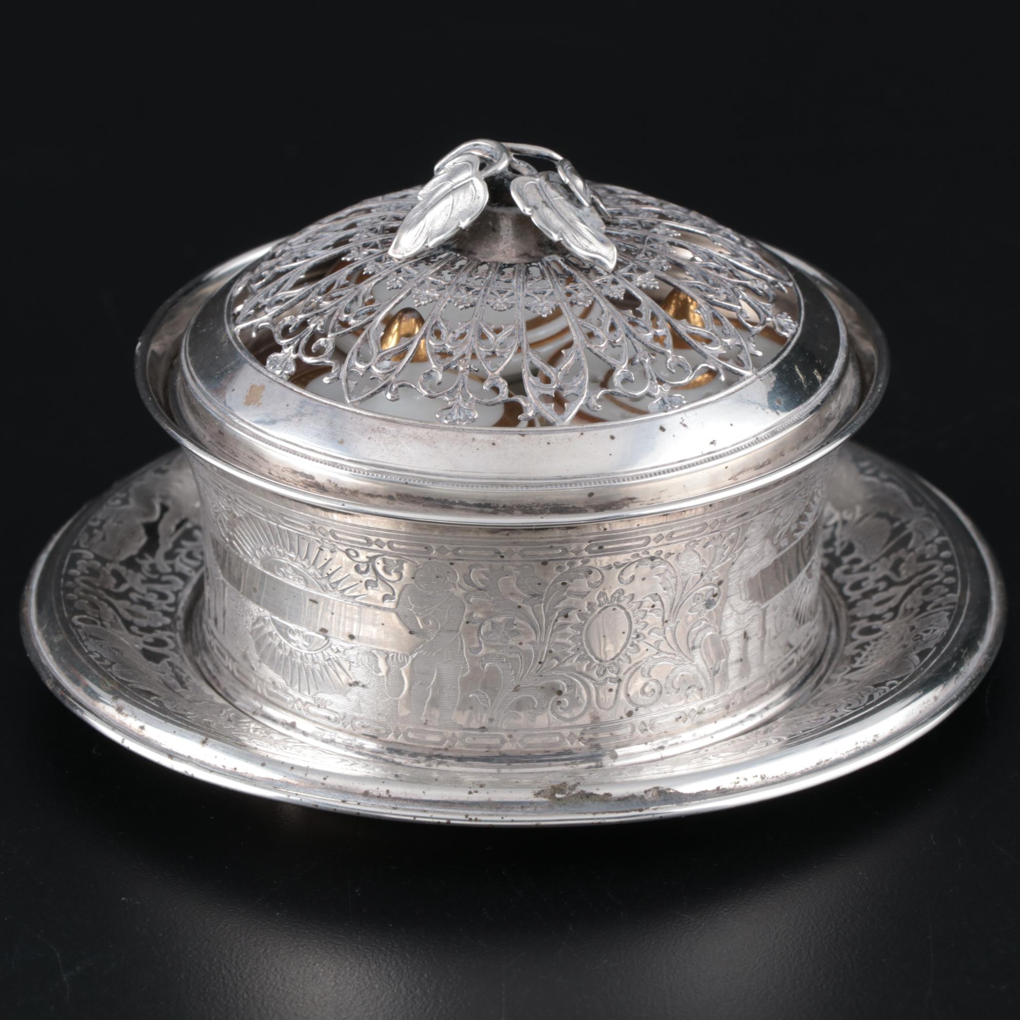 German Gothic Revival 812 Silver and Porcelain Double Inkstand, Mid ...
