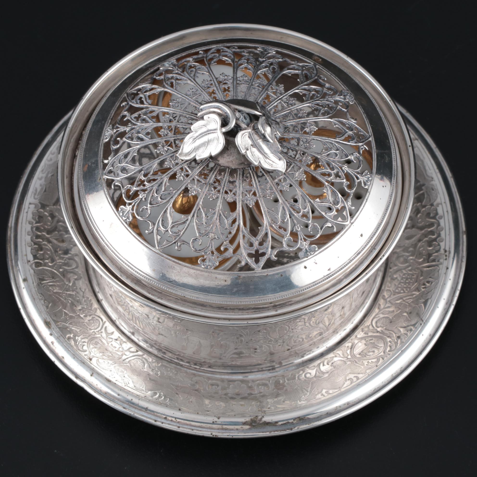 German Gothic Revival 812 Silver and Porcelain Double Inkstand, Mid ...