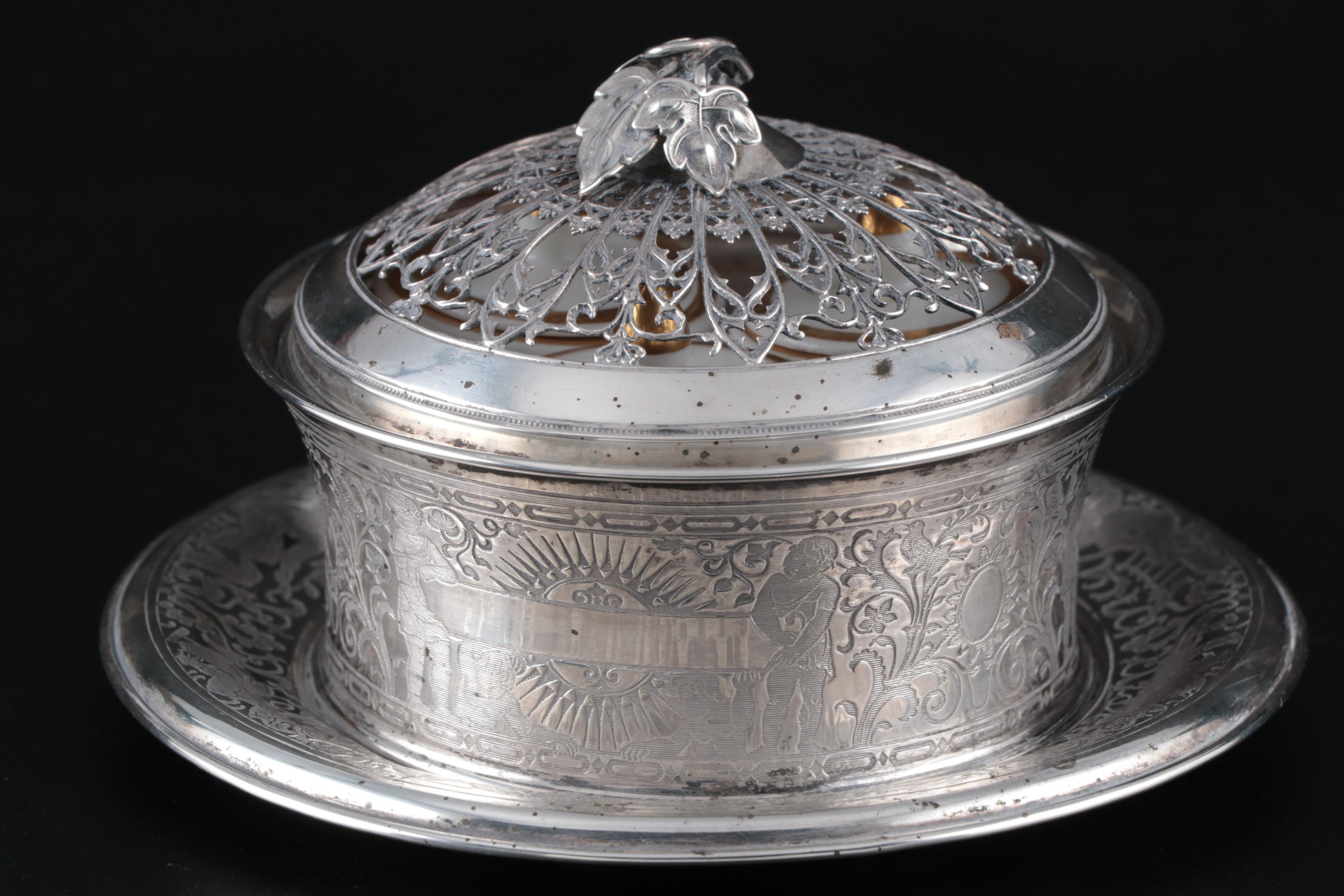 German Gothic Revival 812 Silver and Porcelain Double Inkstand, Mid ...