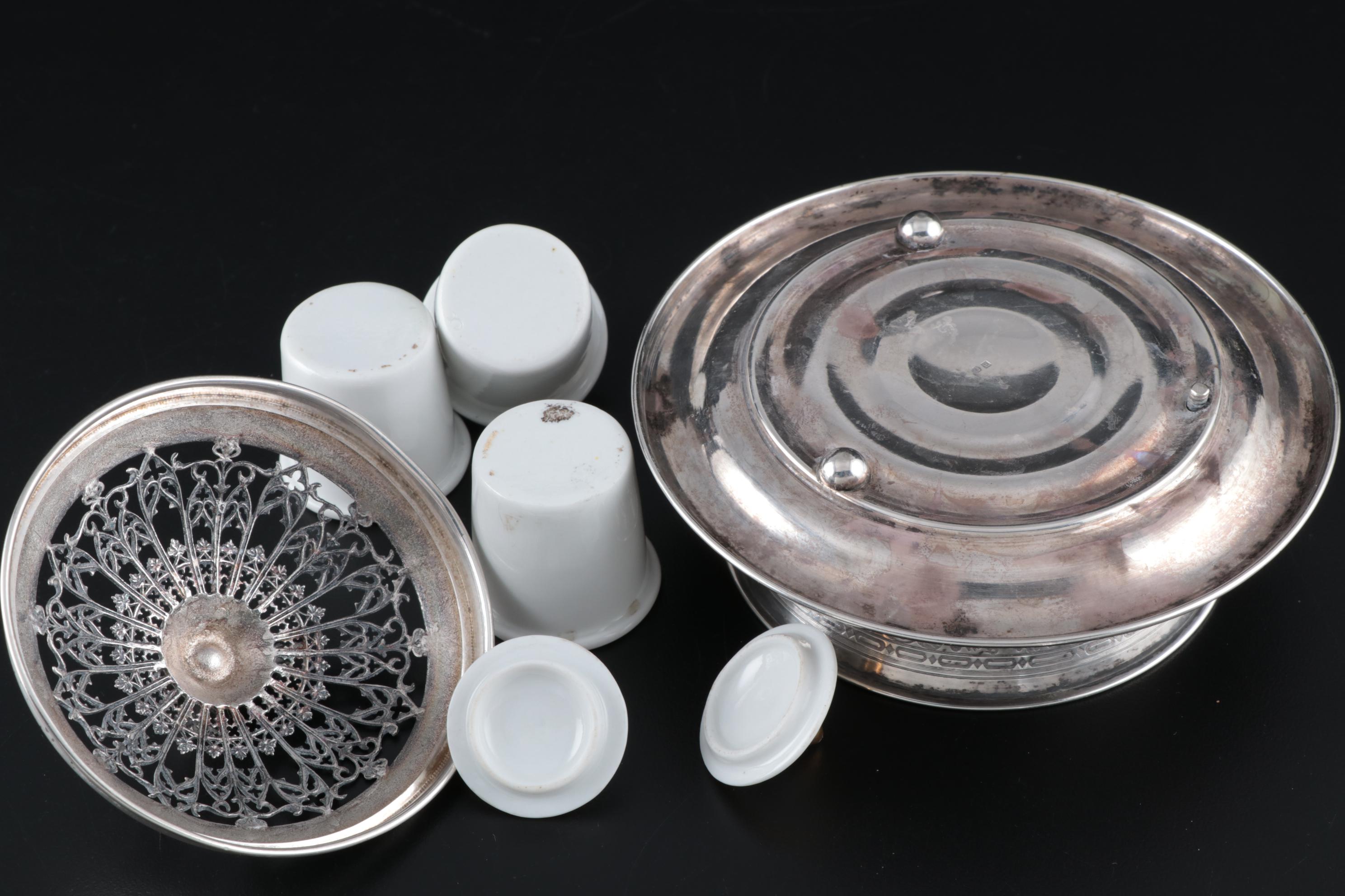 German Gothic Revival 812 Silver and Porcelain Double Inkstand, Mid ...