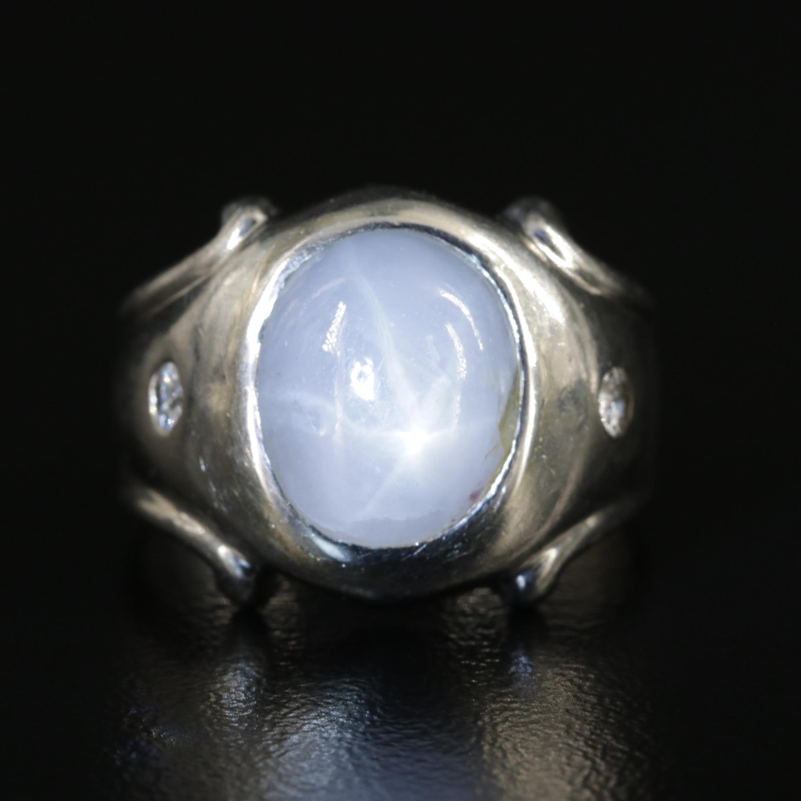 10K White Gold Star Sapphire and Diamond Ring | EBTH