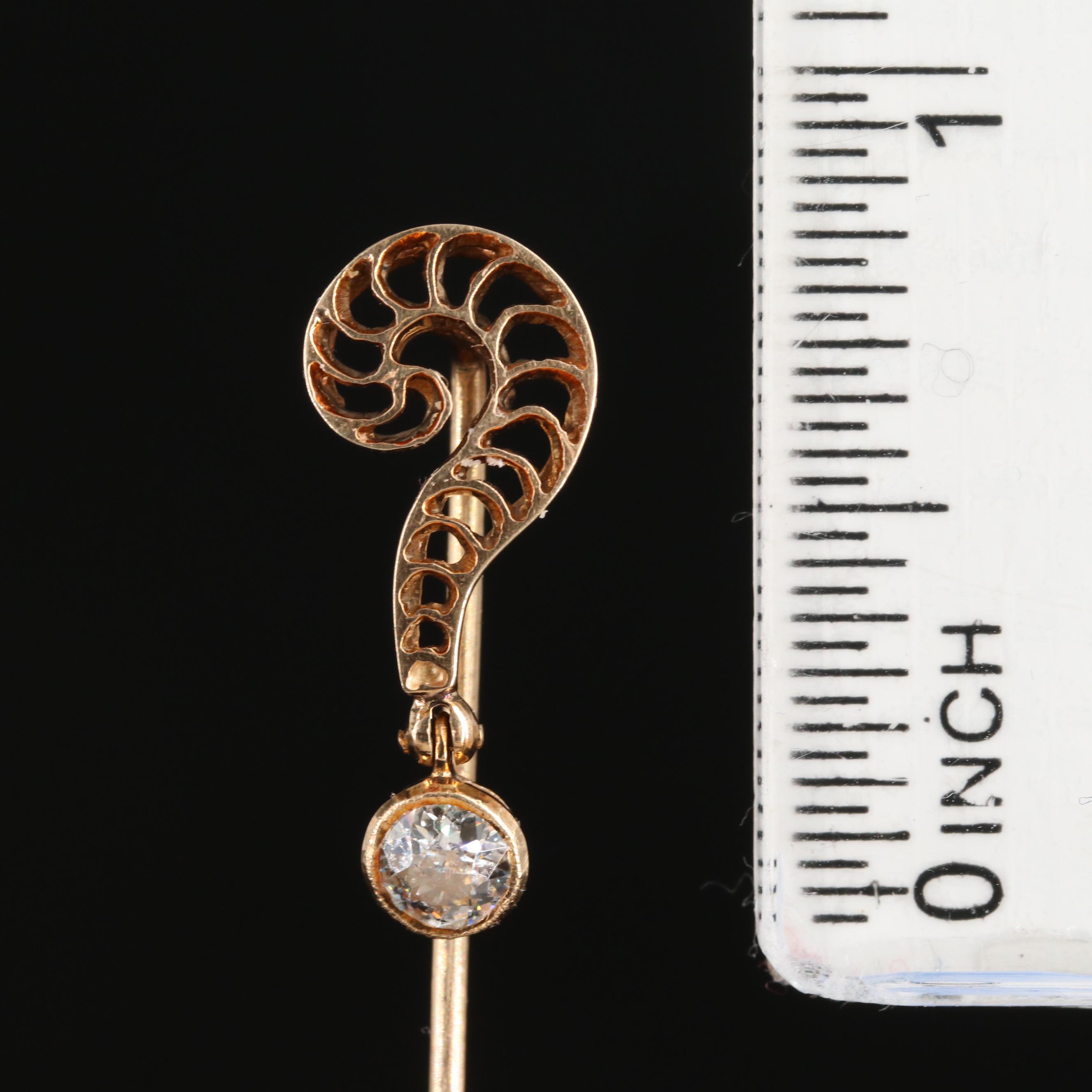 Edwardian 14K Yellow Gold Diamond "Eternal" Question Mark Stick Pin | EBTH